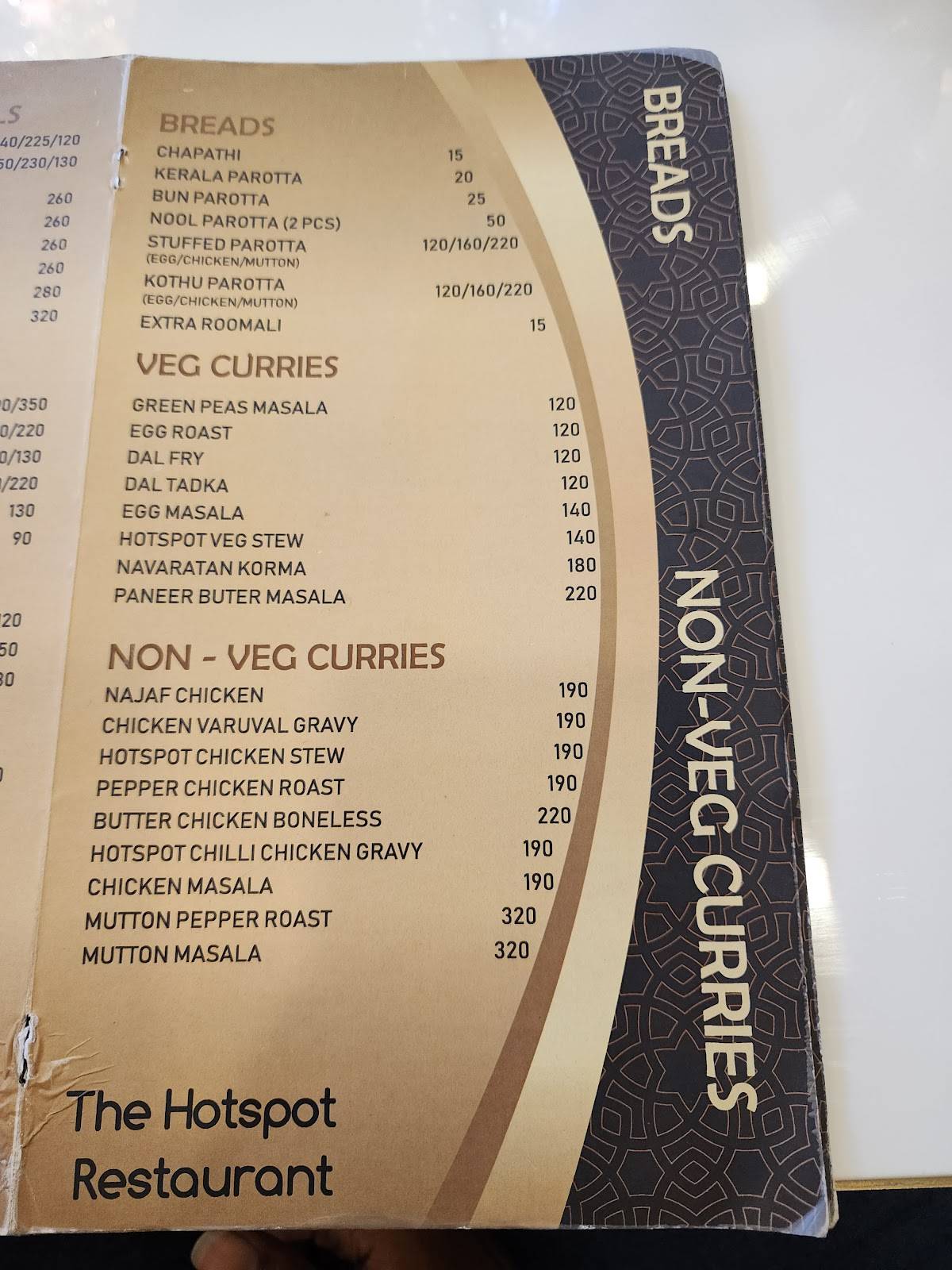 Menu at The Hot Spot Restaurant, Coimbatore