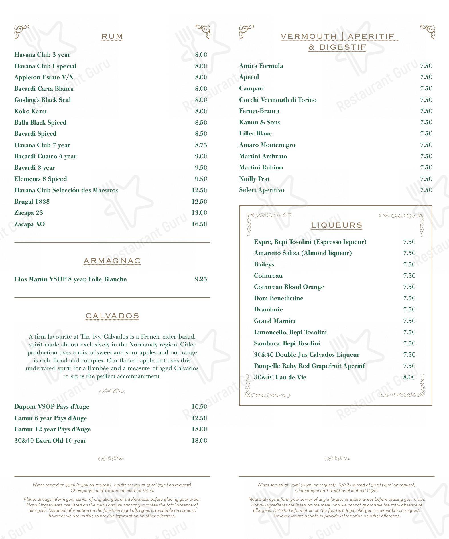 Menu at The Ivy Harrogate Garden restaurant, Harrogate