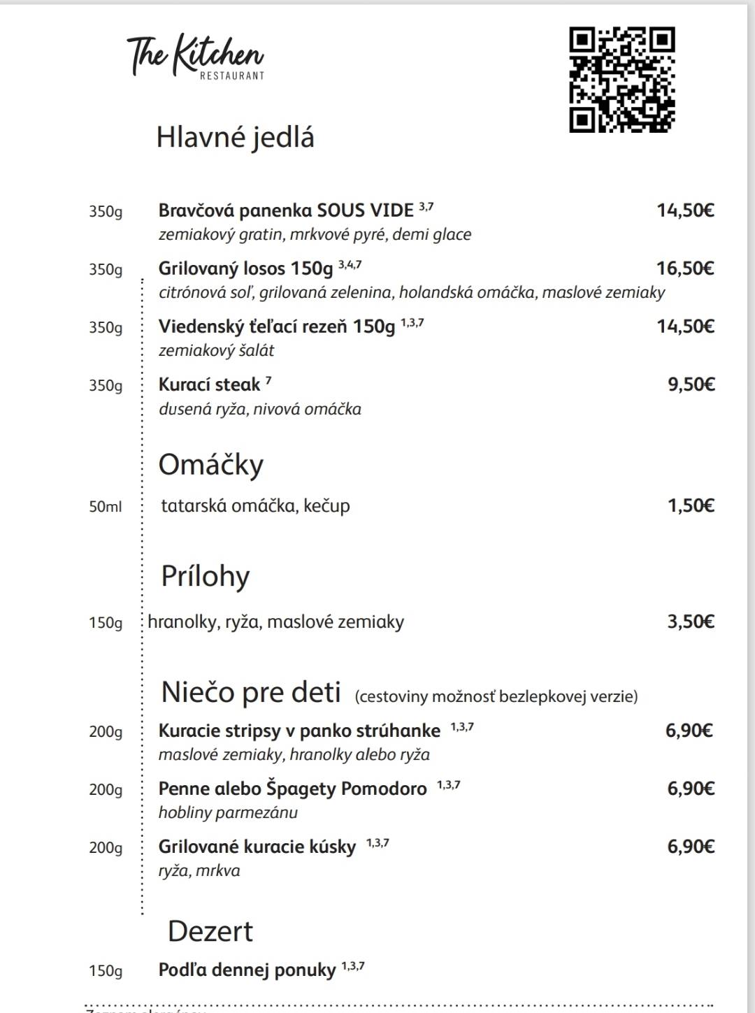 Menu at The Kitchen Restaurant, Hlohovec