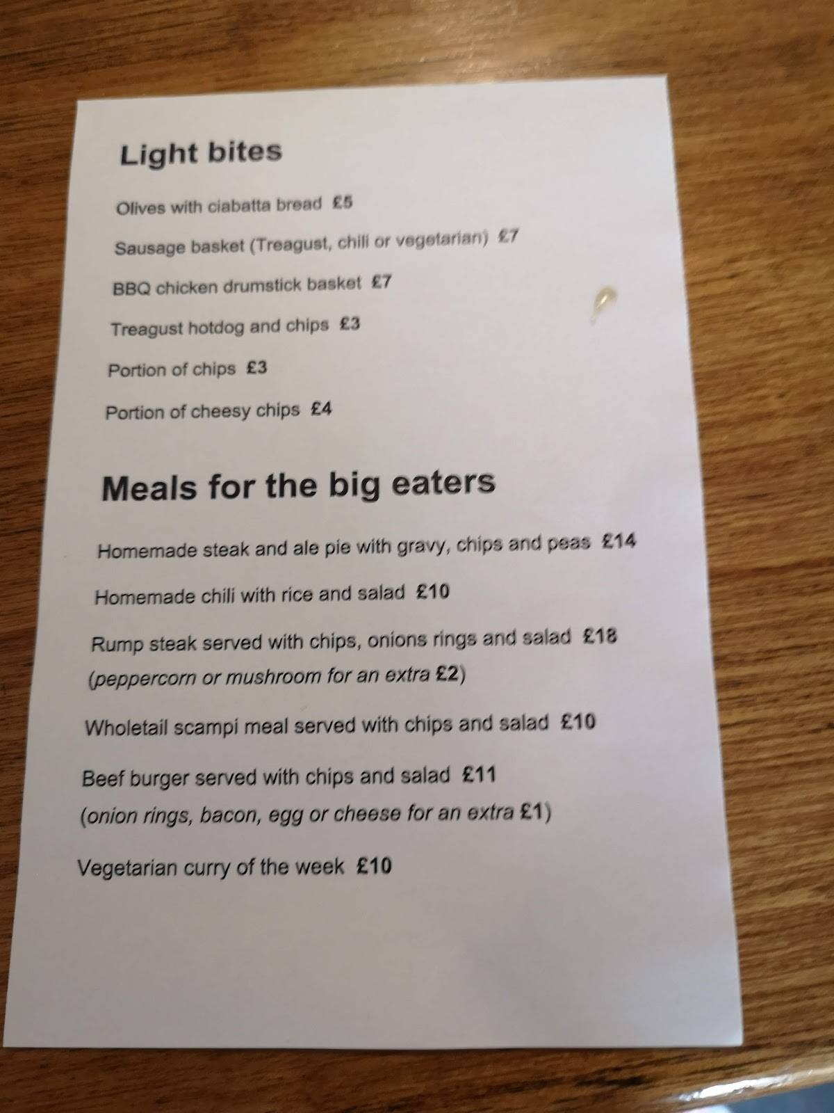 Menu at The Lord Raglan restaurant, Emsworth