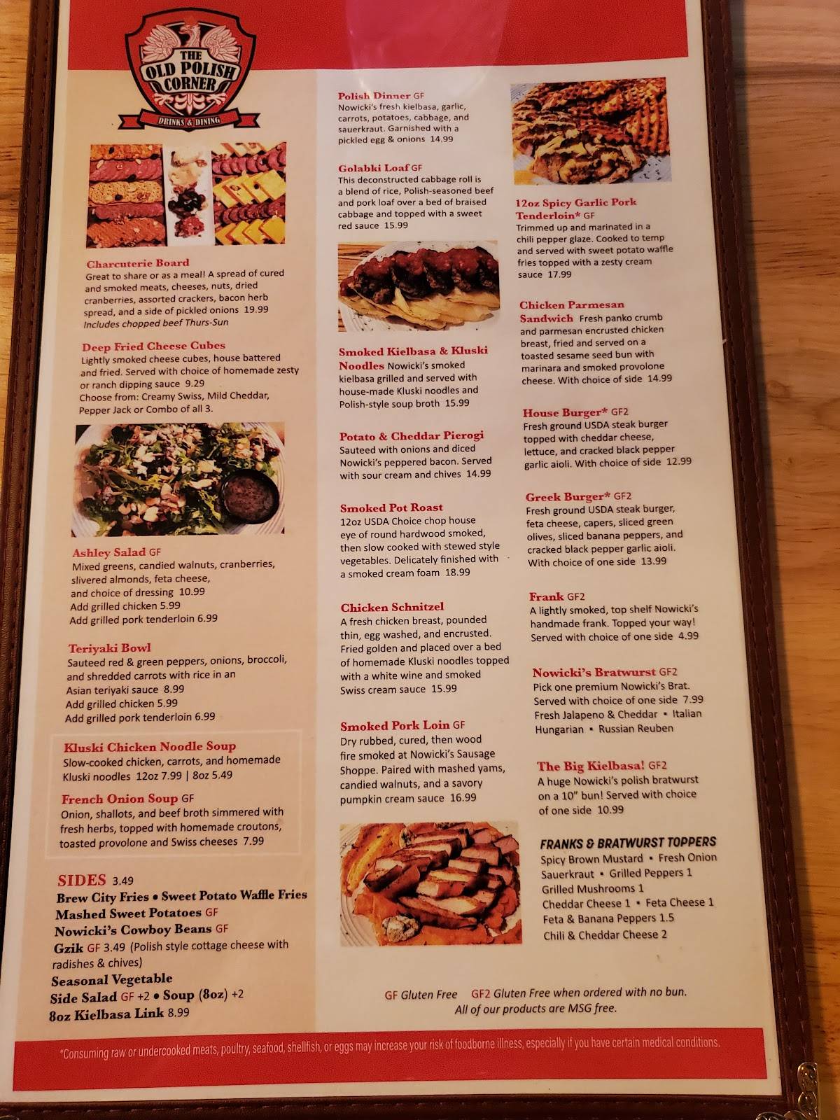 Menu at The Old Polish Corner restaurant, Alpena