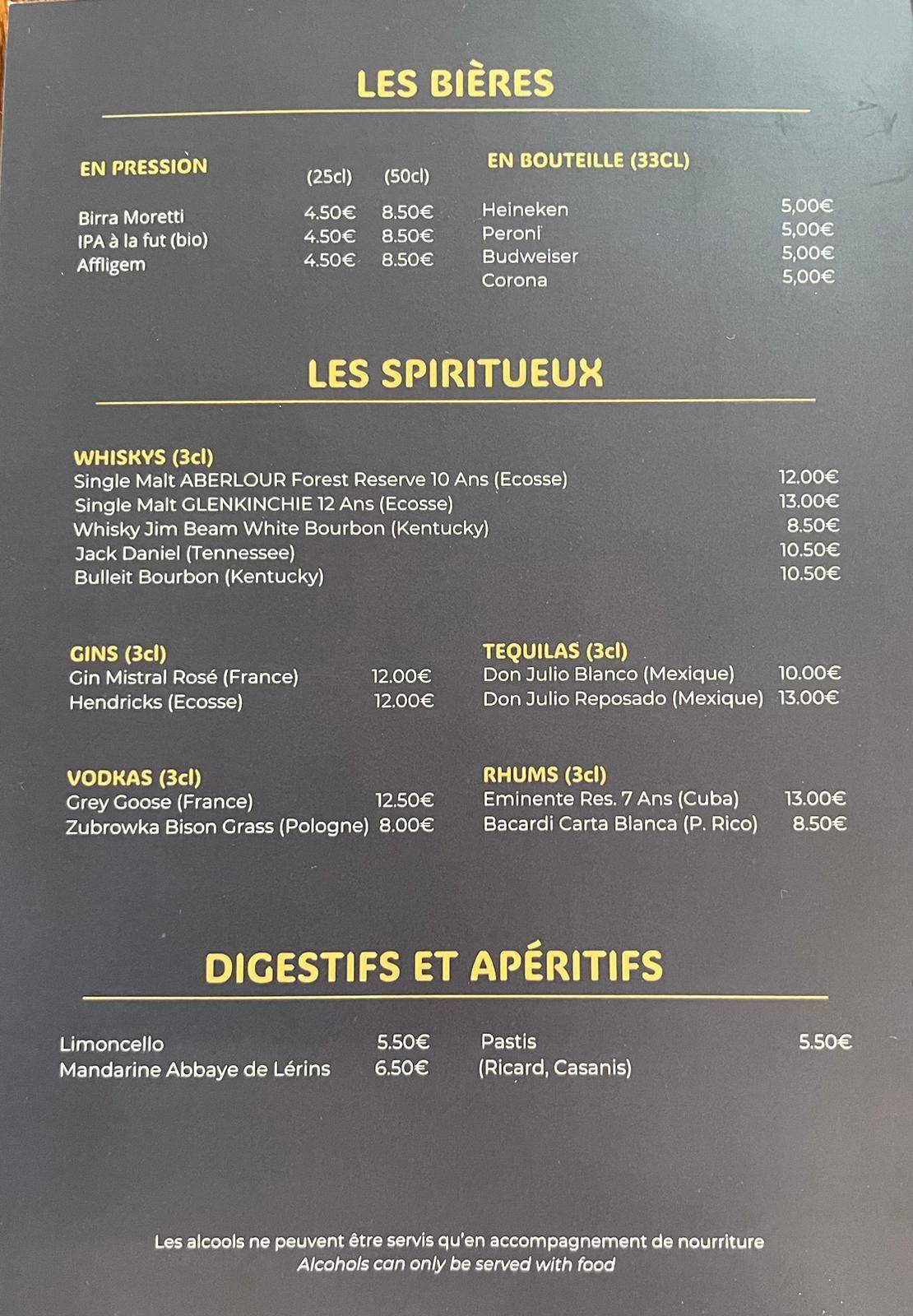 Menu at The One - Coffee Shop, Bar Tapas & Lounge in Nice, Nice