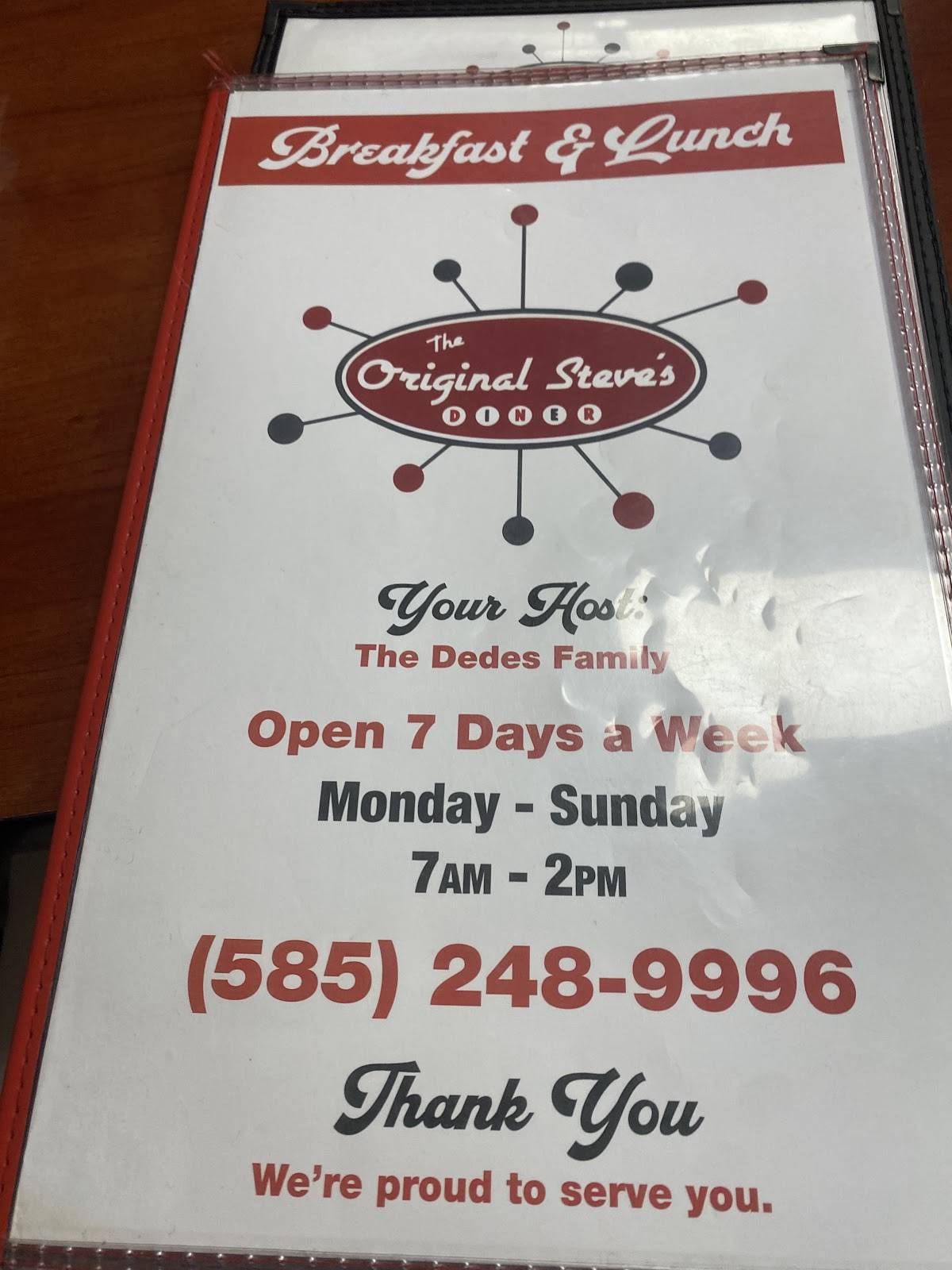 Carta del restaurante The Original Steve's Diner, Rochester, Penfield Rd