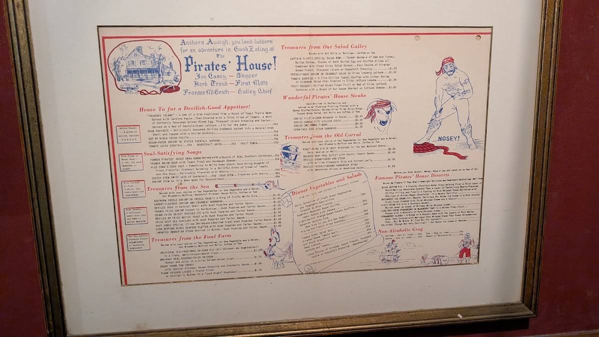 Menu at The Pirates' House restaurant, Savannah