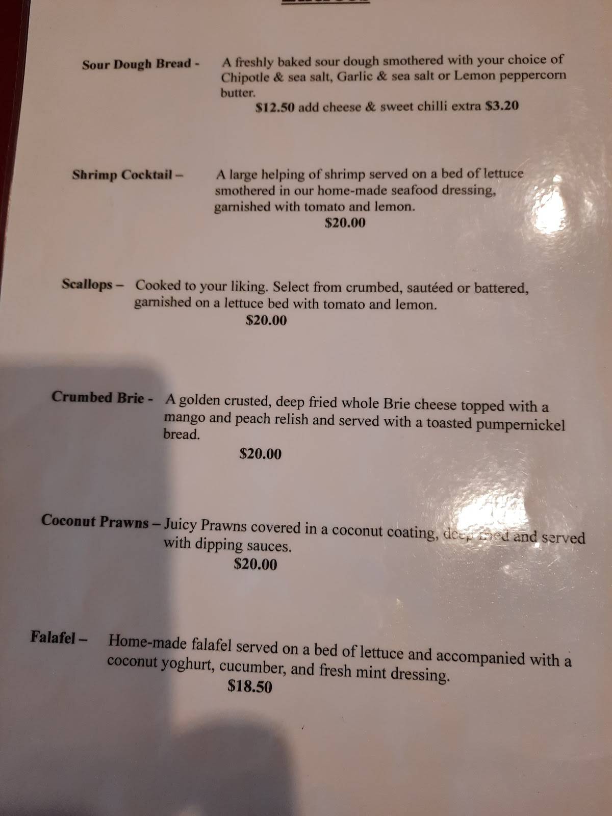 Menu at The Quarry Restaurant, Westport