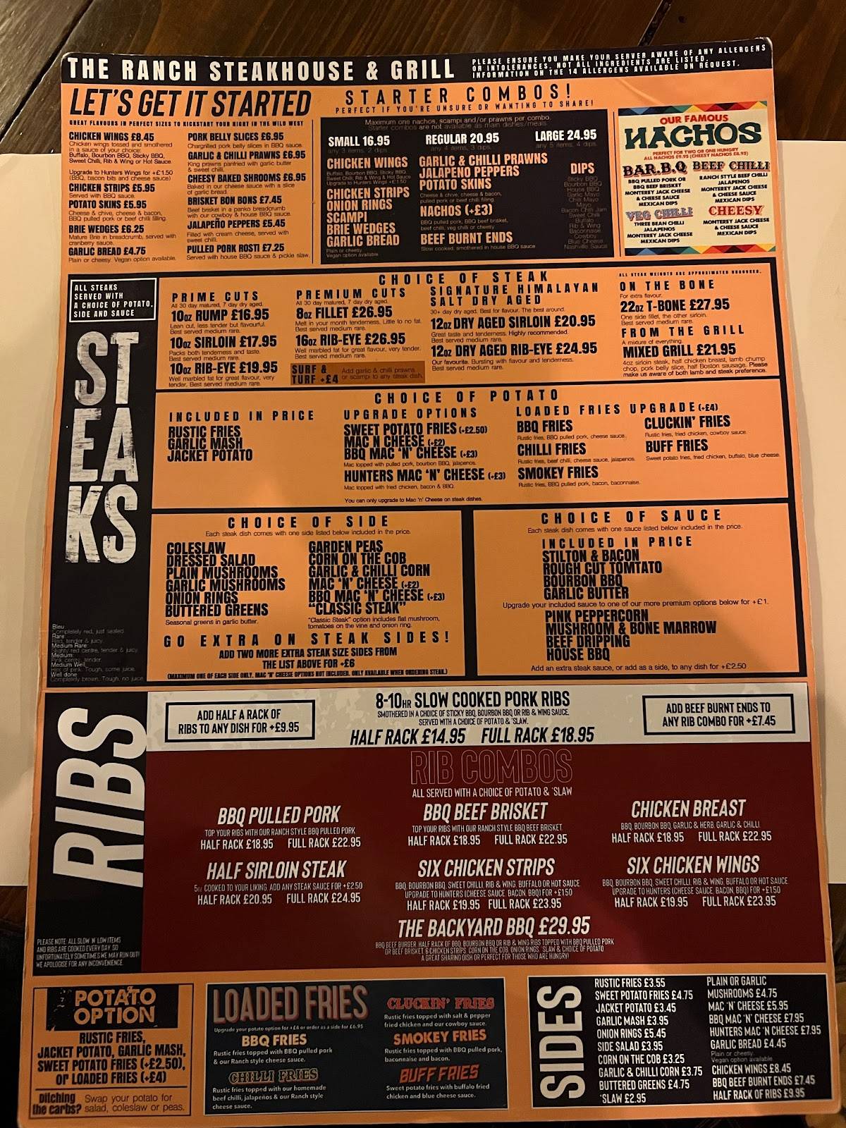 Menu at The Ranch Steakhouse & Grill, Louth