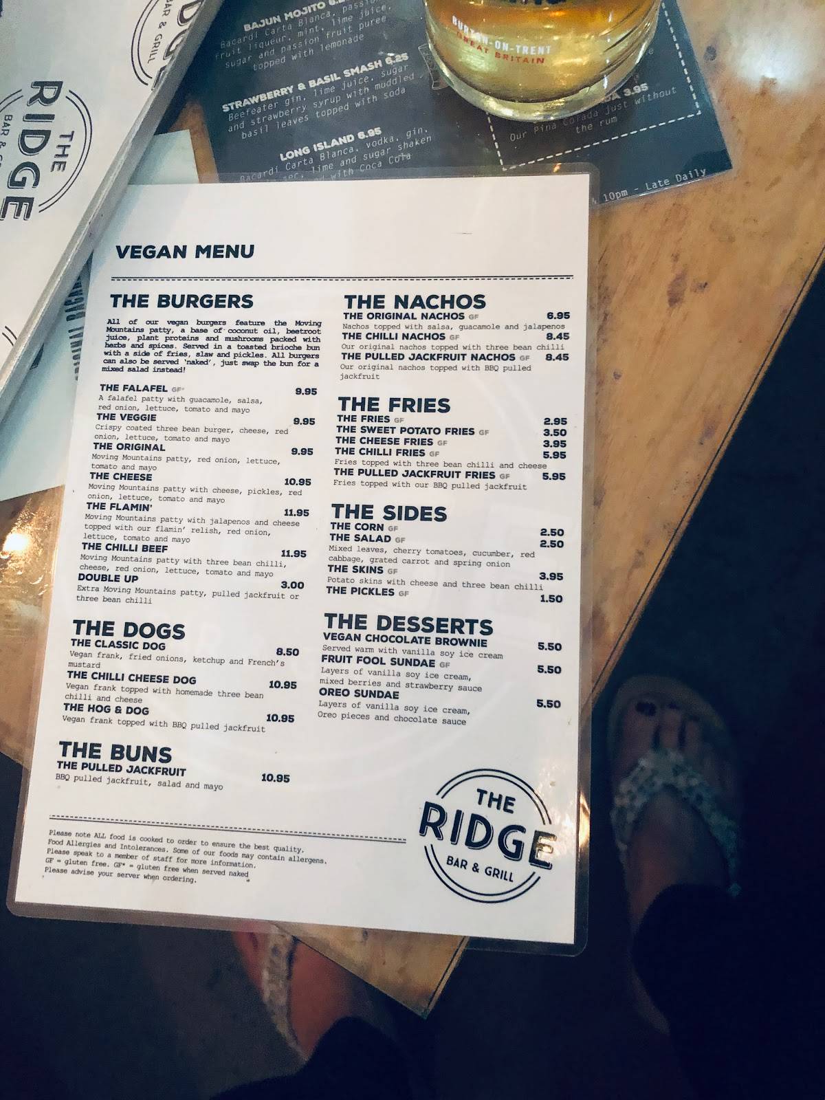 Menu at The Ridge (Shaw Ridge) restaurant, Swindon