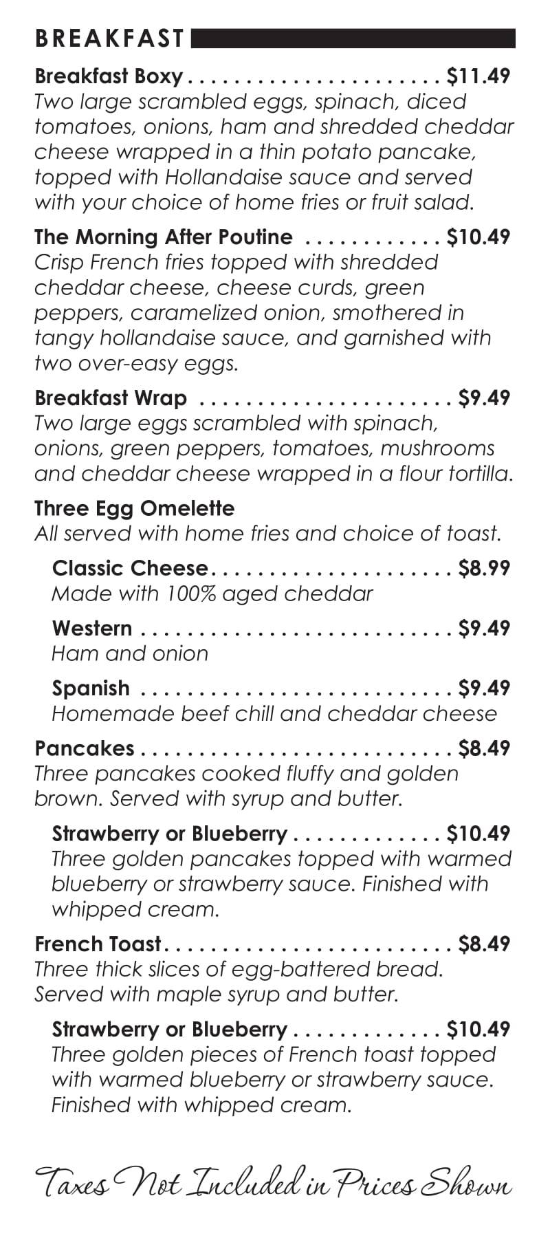 Menu at The Riverview Family Restaurant, Campbellford