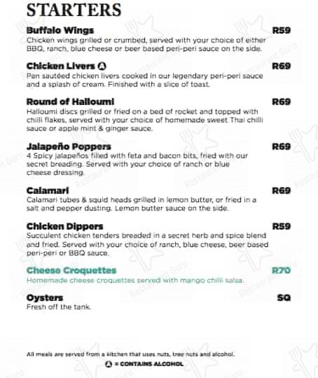 Menu at The Rock restaurant, Sandton, William Nicol Drive and Leslie Avenue