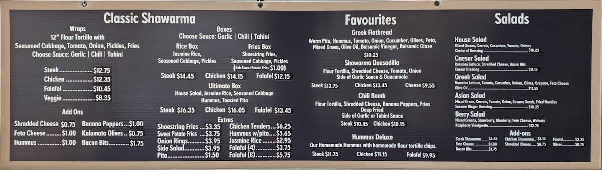 Menu at The Shawarma Station restaurant, Gander