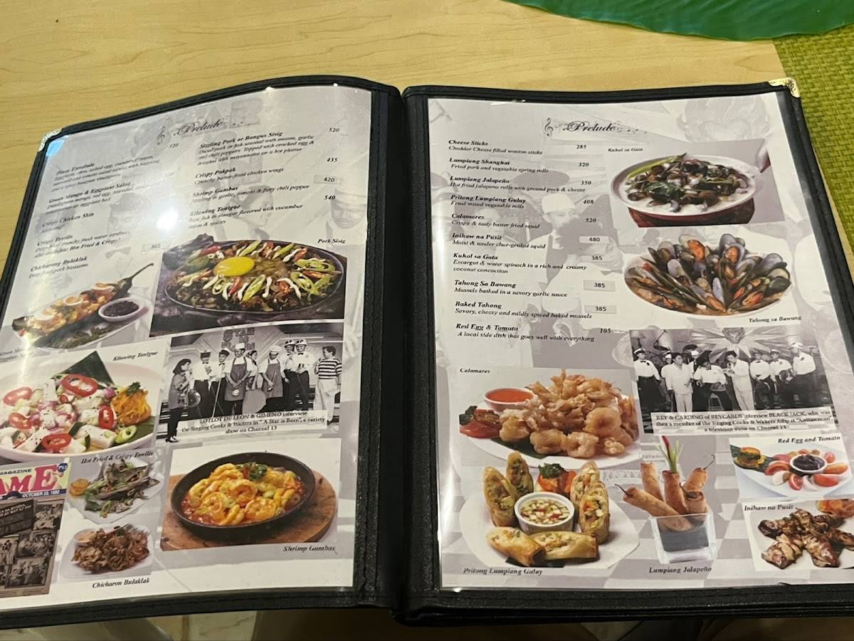 Menu at The Singing Cooks & Waiters Atbp. restaurant, Pasay