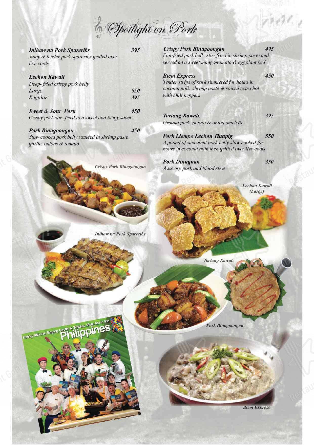 Menu at The Singing Cooks & Waiters Atbp. restaurant, Pasay