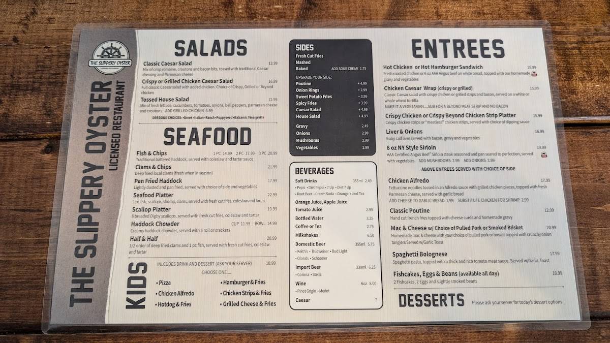 Menu at The Slippery Oyster Licensed Restaurant, Sheet Harbour
