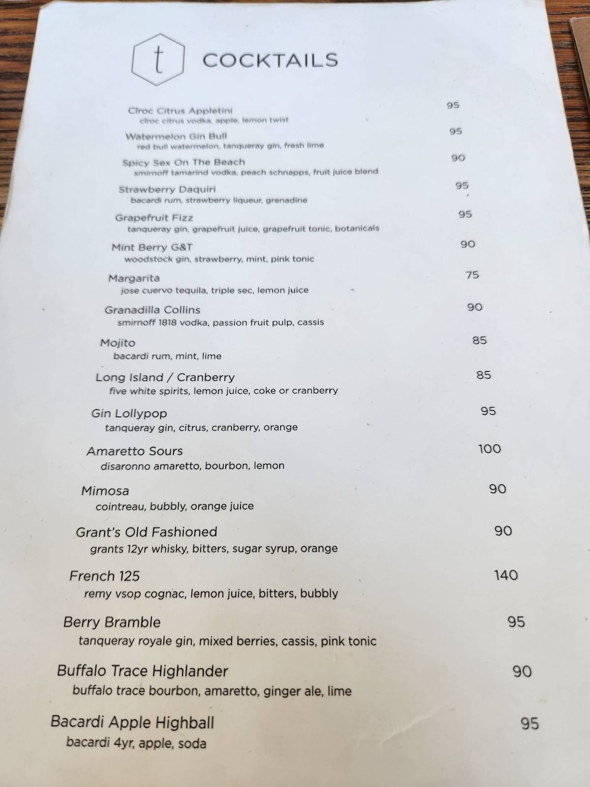 Menu at The Terrace @ D'Aria restaurant, Cape Town