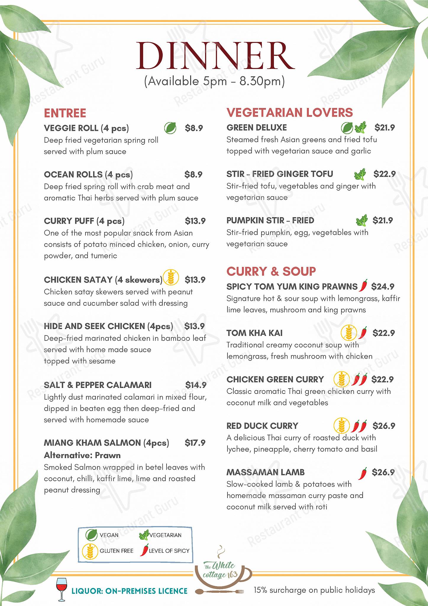 Menu at The whitecottage 163 restaurant, Whitebridge