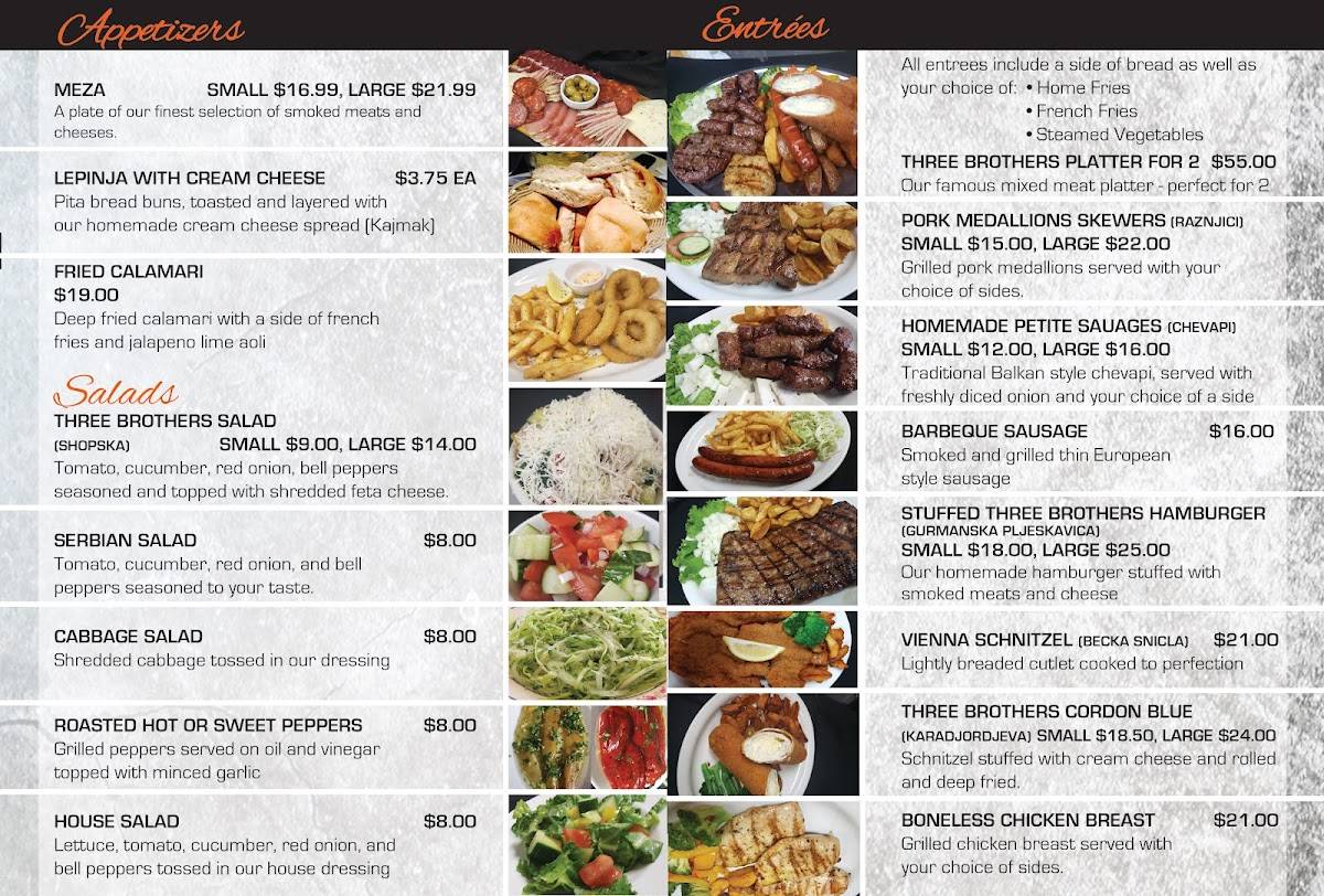 Menu at Three Brothers Restaurant, Toronto