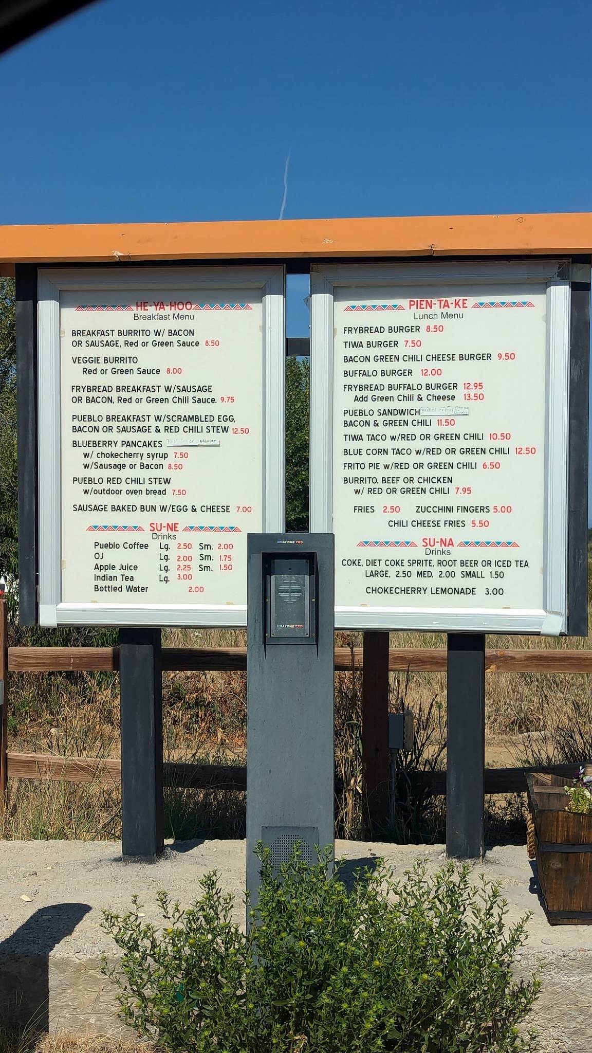 Menu at Tiwa Kitchen restaurant, Taos Pueblo