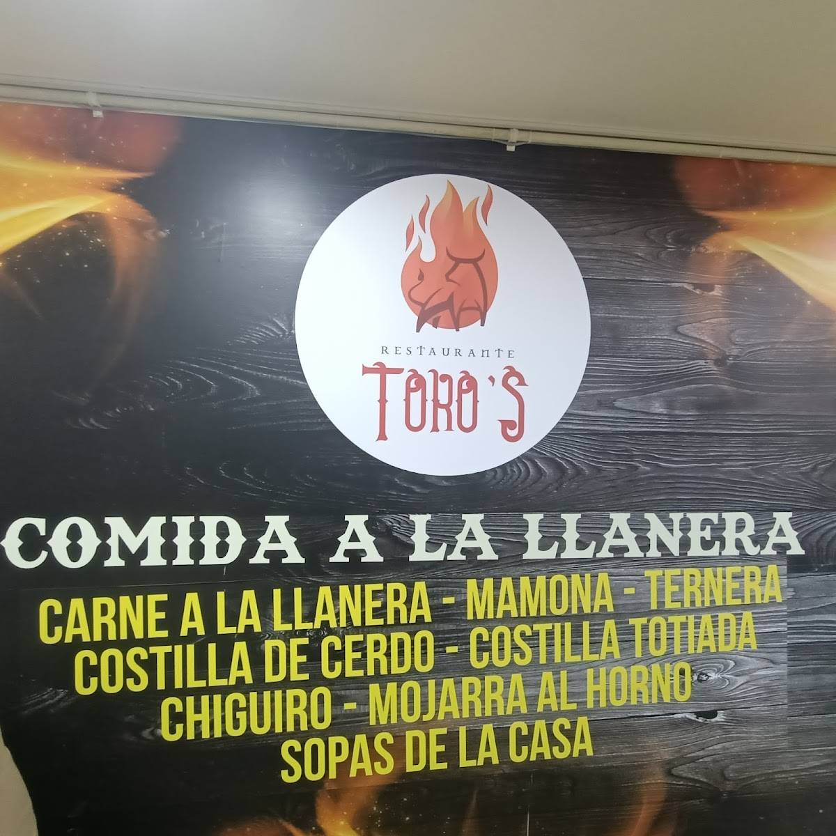 Menu at Toros restaurant, Bogotá
