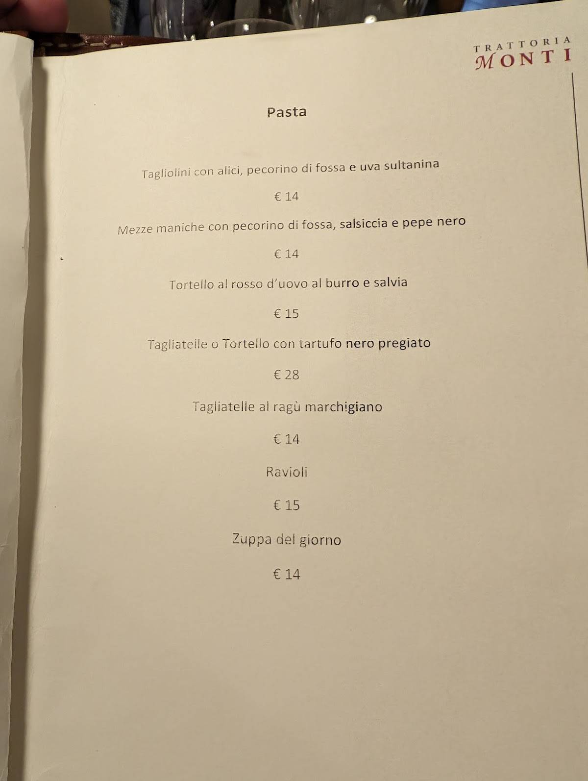 Menu da Trattoria Monti Roma ristorante, Roma, Via di S. Vito