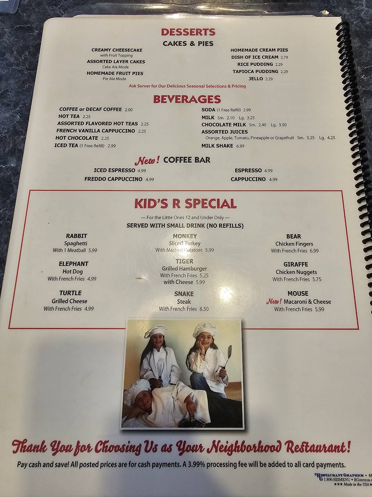 Menu at Triplets Family Restaurant, Stroudsburg