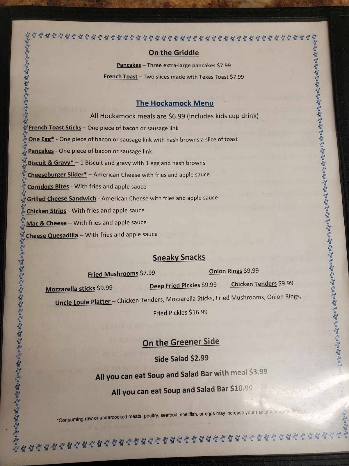 Menu at Uncle Louie's Diner restaurant, Sundance