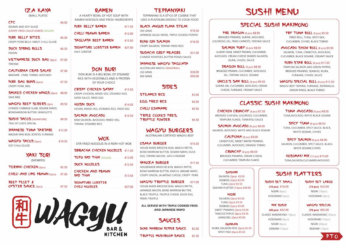 Menu at Wagyu Bar & Kitchen, Valletta