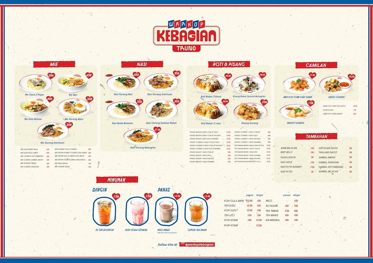 Carta del restaurante Warkop Kebagian Bandung, Bandung