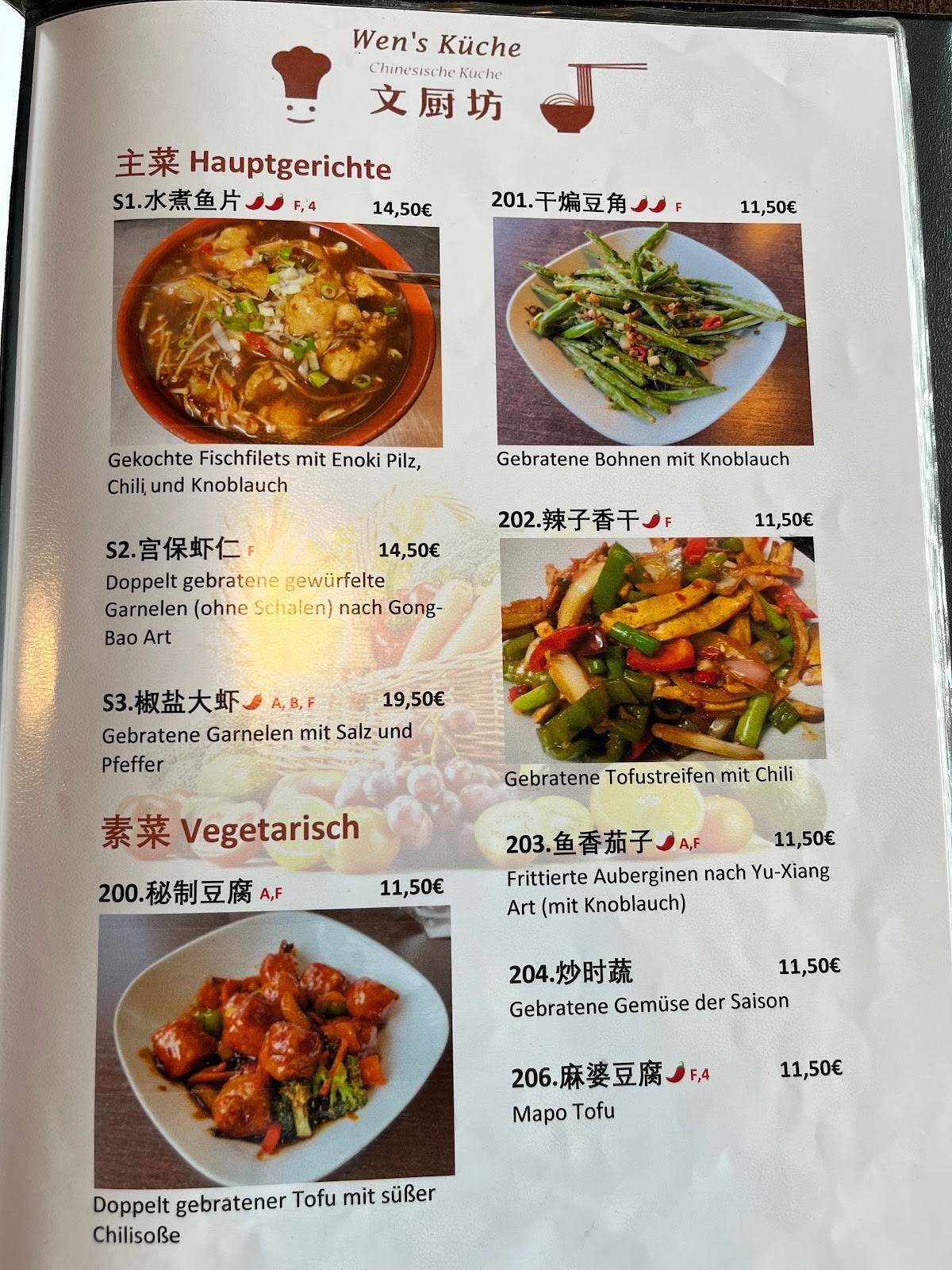 Speisekarte von Wen's Küche restaurant, Berlin