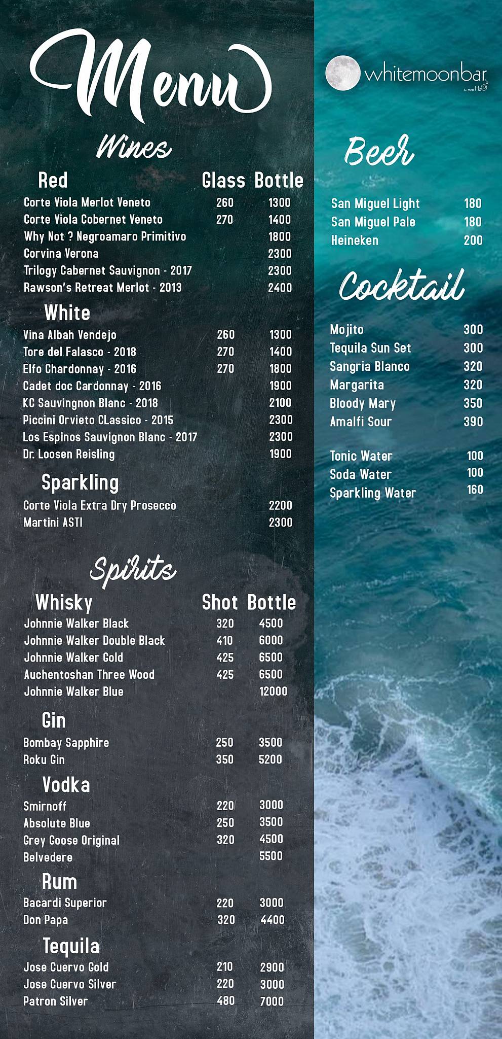 Menu at White Moon Bar, Manila, Manila Ocean Park