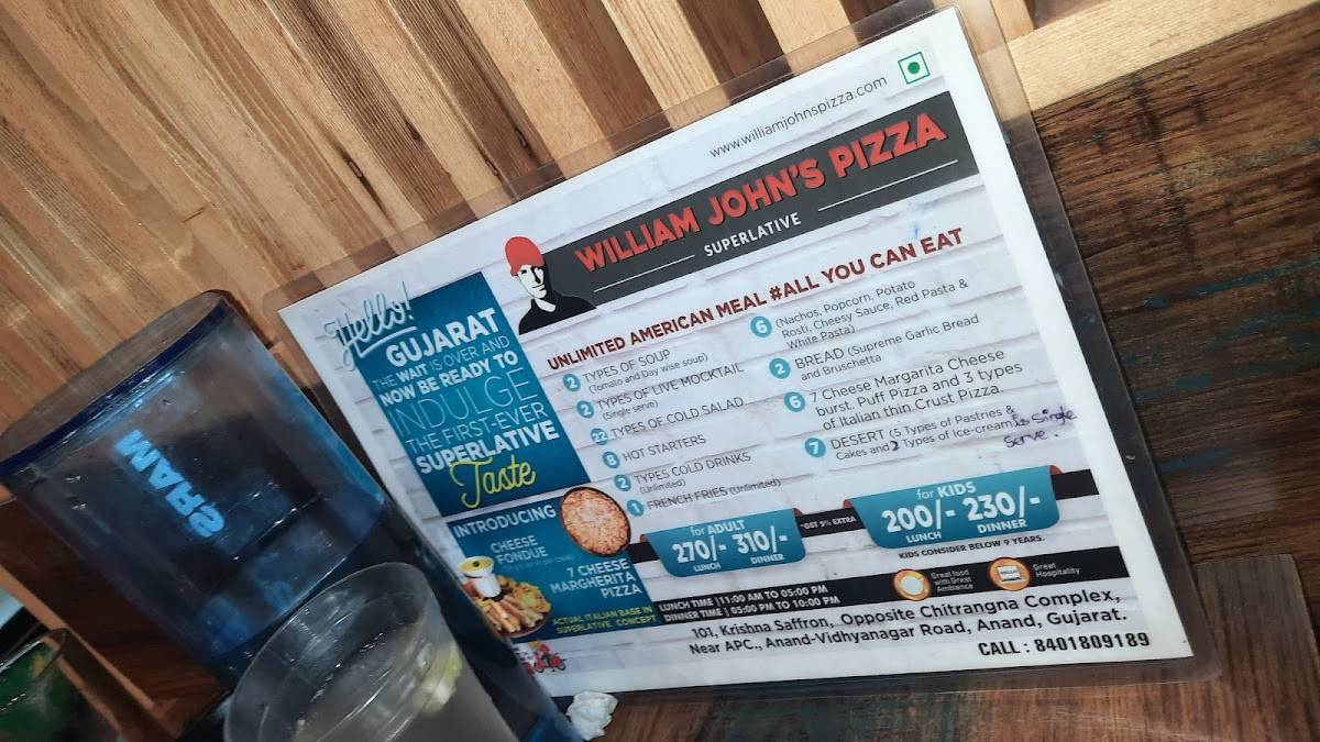 Menu at William John's Pizza Superlative Anand, Anand