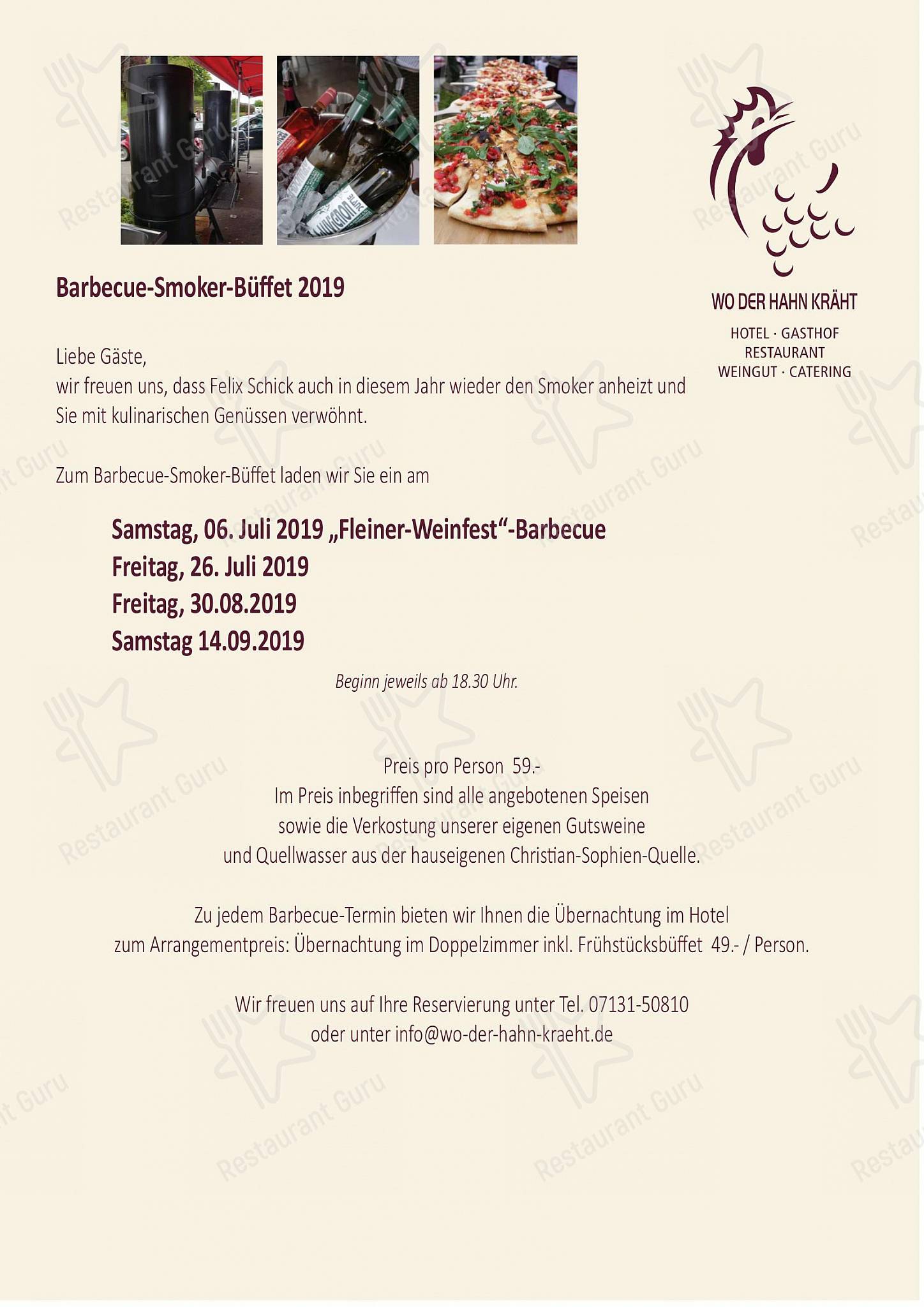Speisekarte von Hotel Wo der Hahn kräht restaurant, Flein