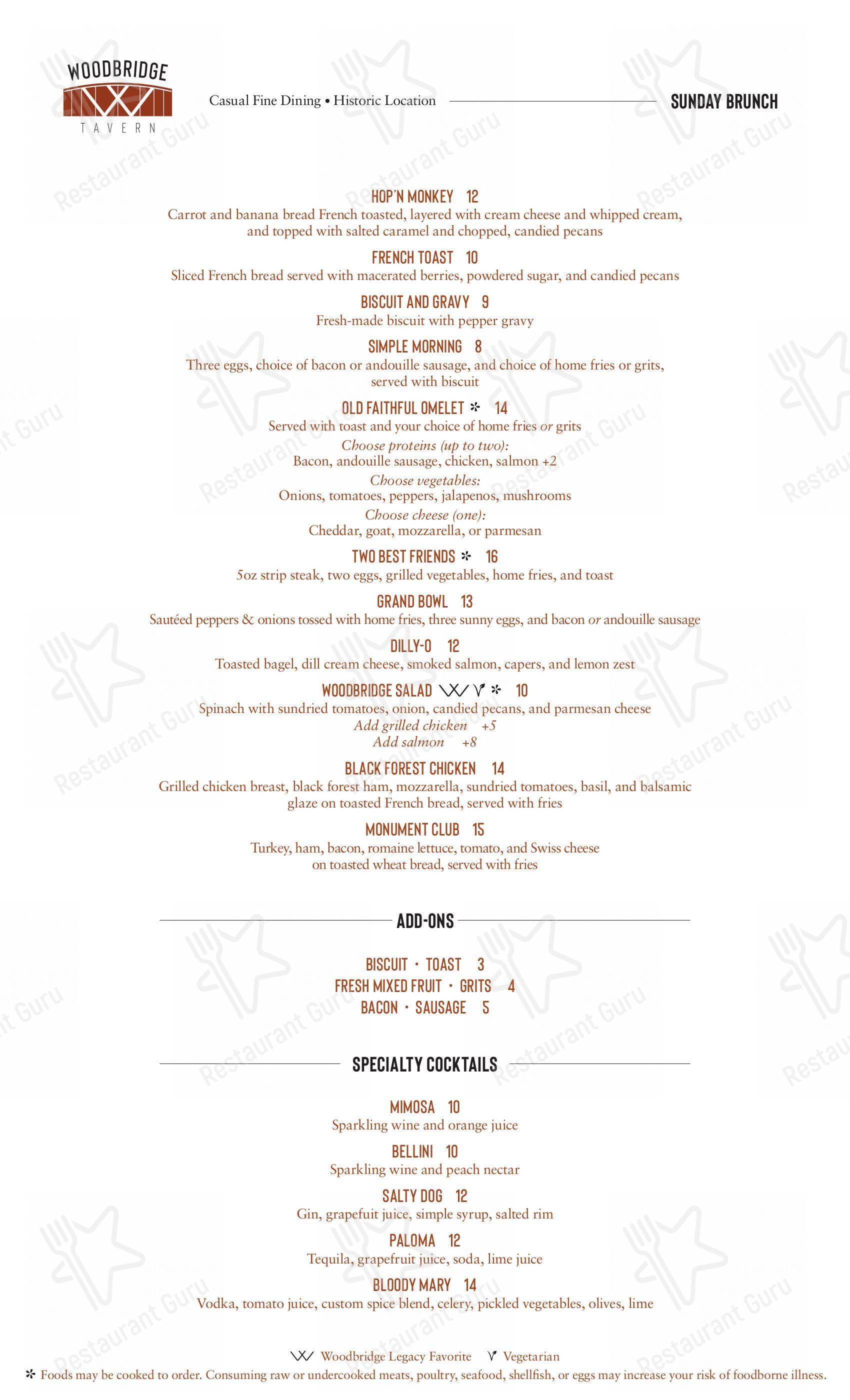 Menu at Woodbridge Inn & Tavern restaurant, Jasper