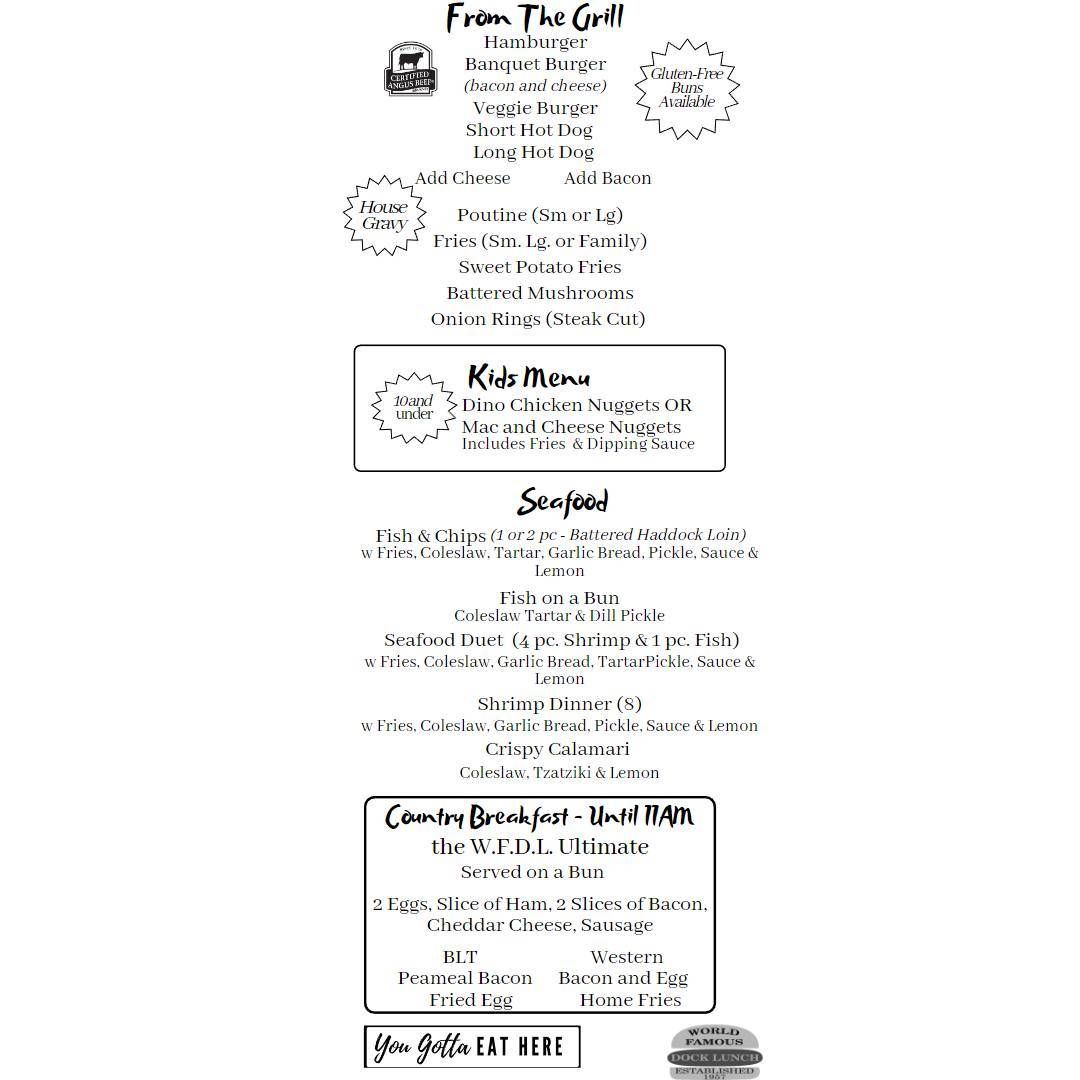 Menu At World Famous Dock Lunch Restaurant Penetanguishene
