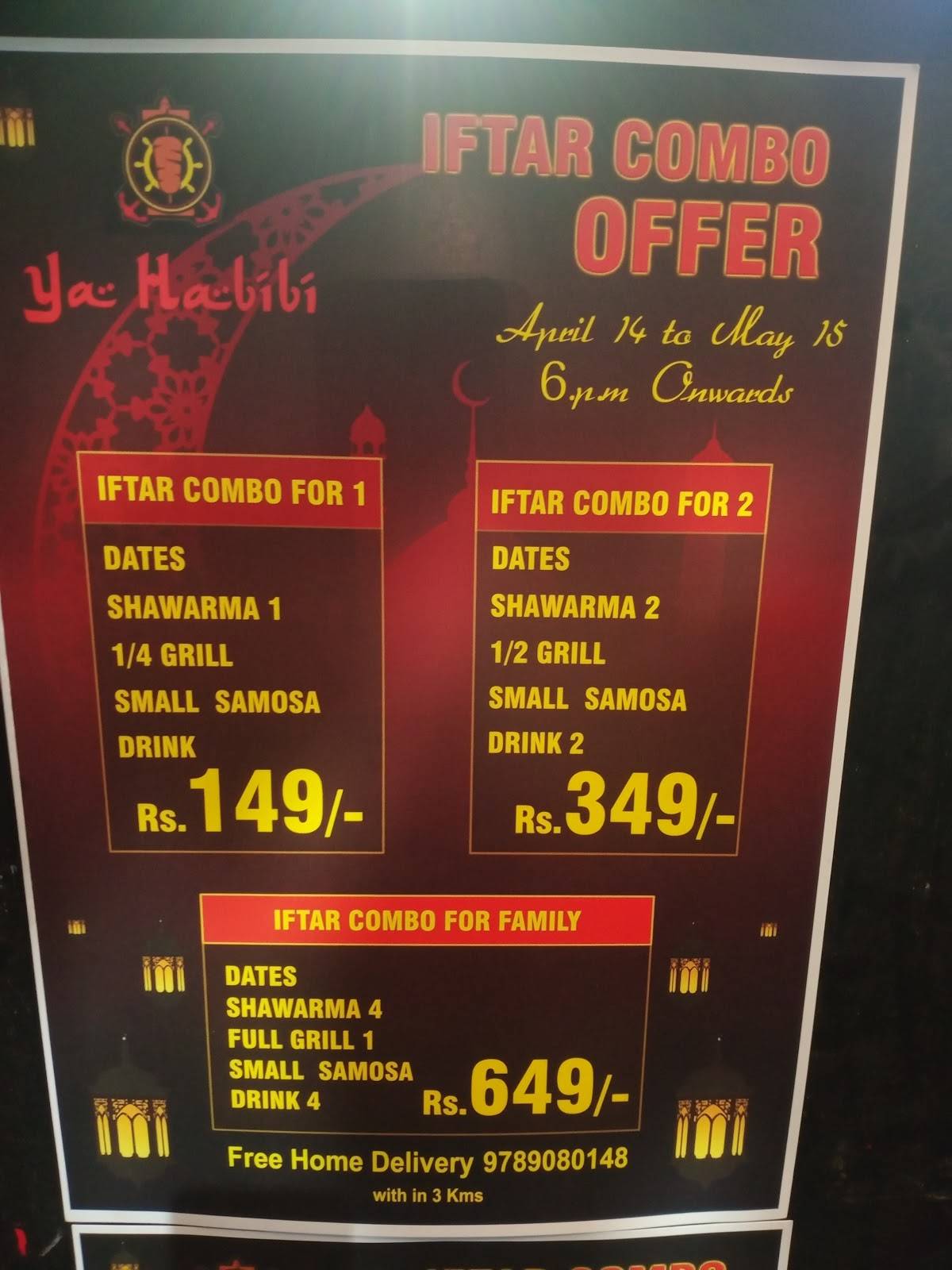 Menu at YA HABIBI, Chennai