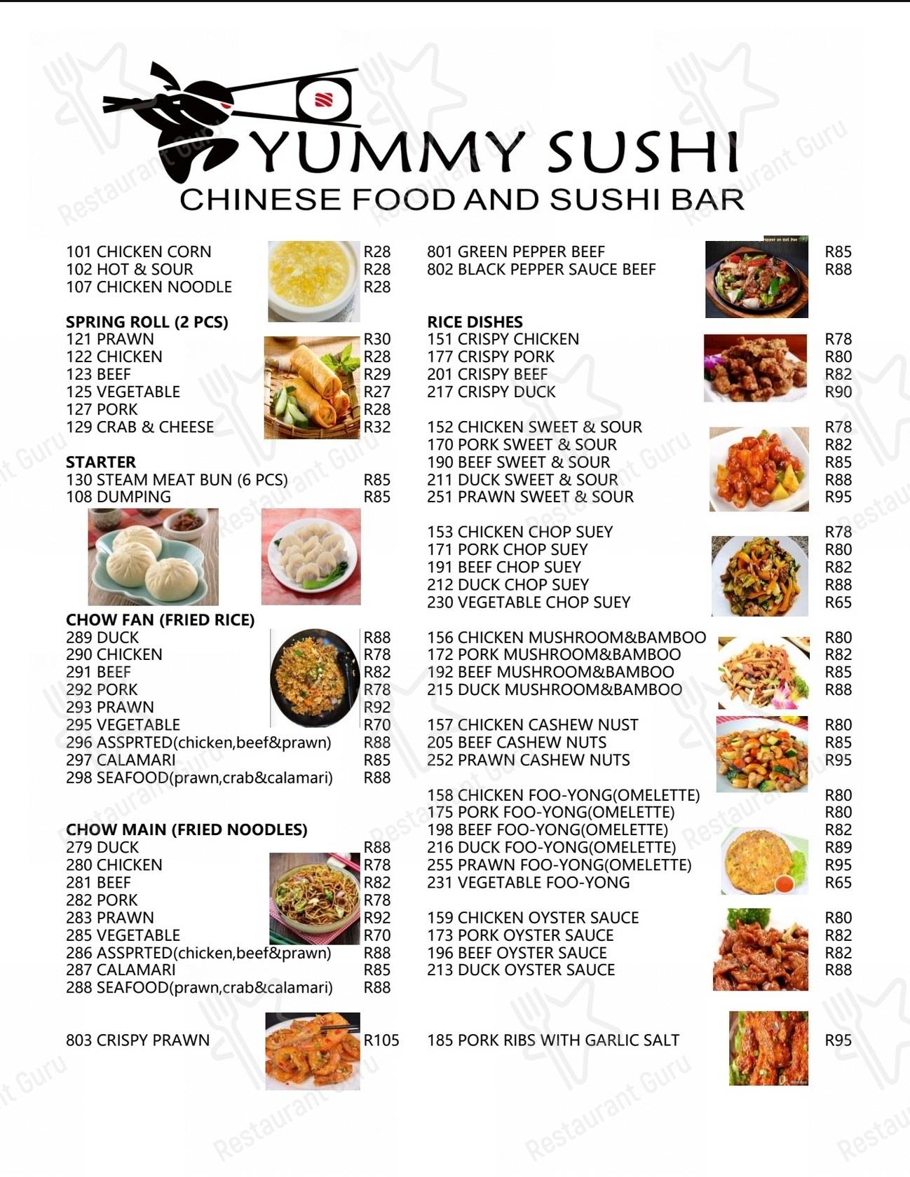 Menu at Yummy Sushi restaurant, Klerksdorp
