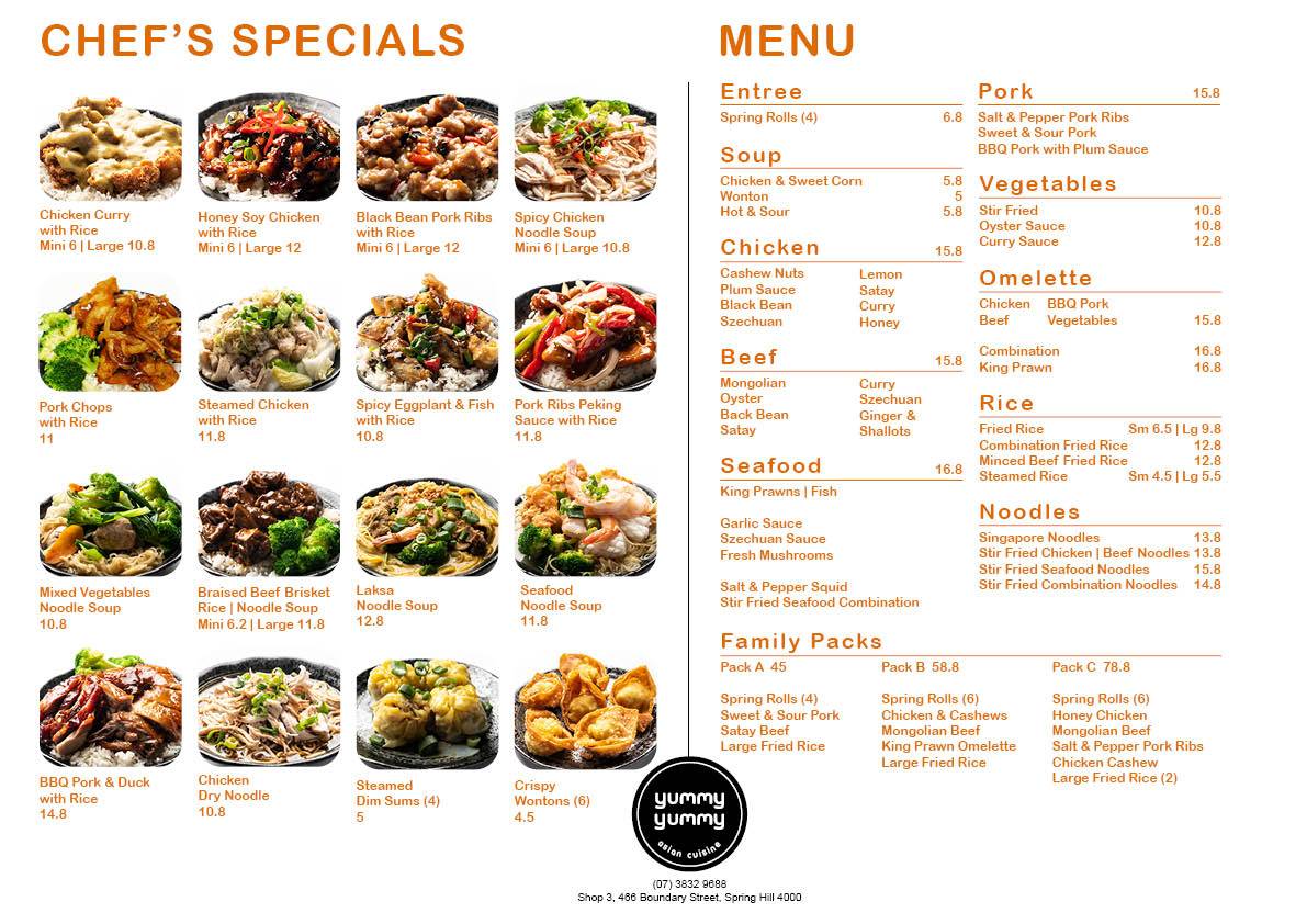 Menu at Yummy Yummy Asian Cuisine restaurant, Spring Hill