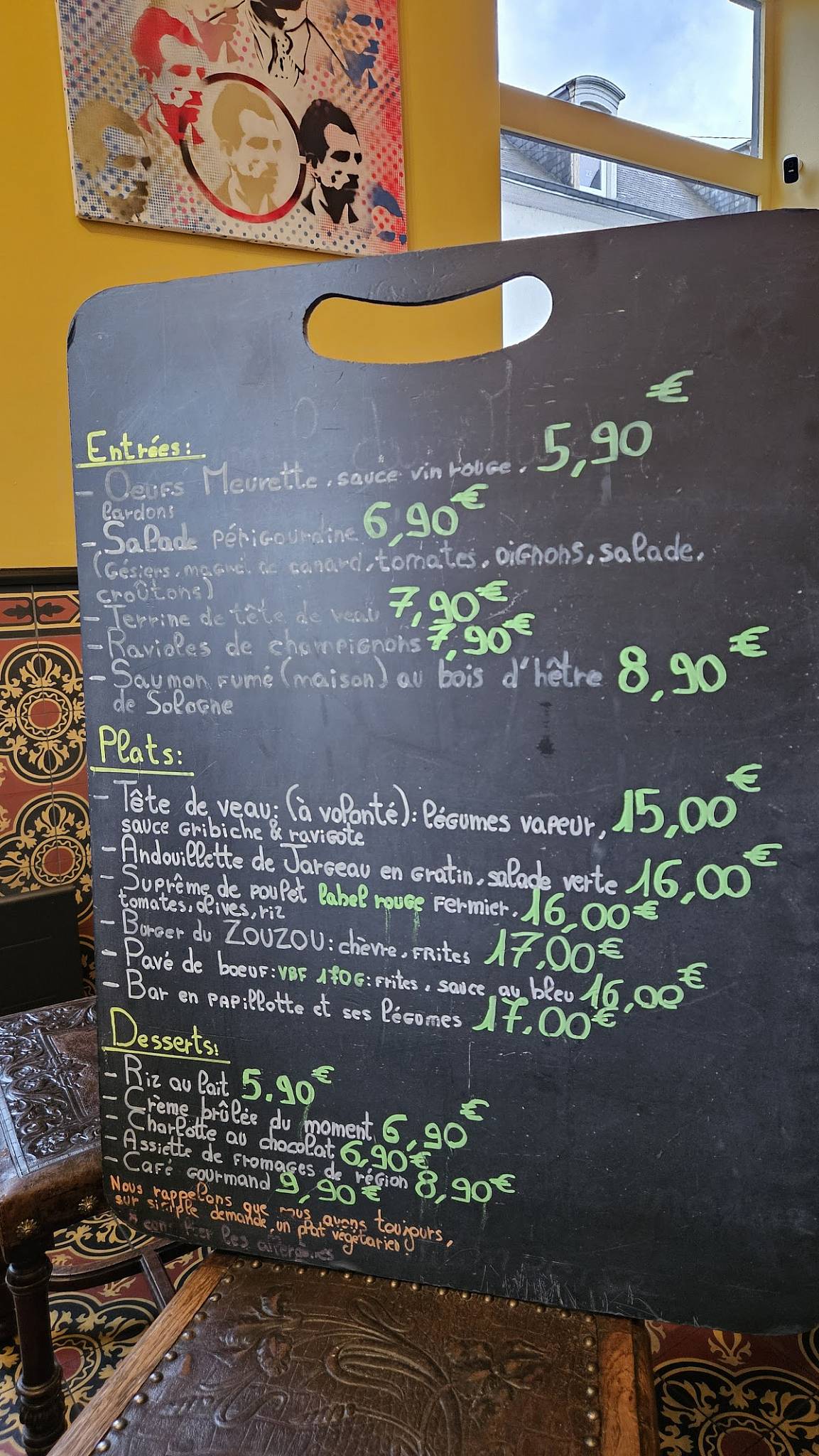 Menu au Restaurant Zouzou, Vierzon