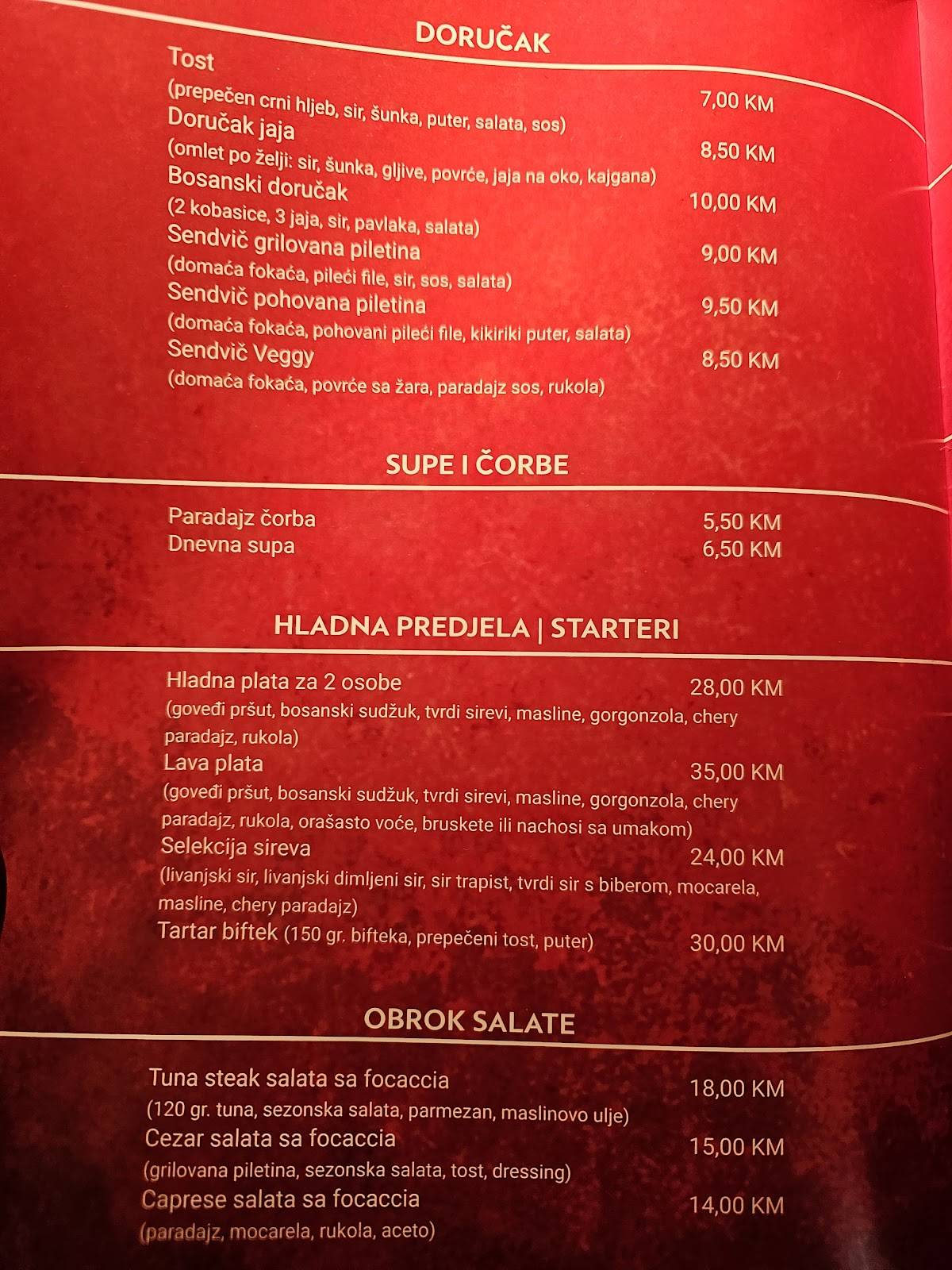 Speisekarte von Restaurant & Bar Lava, Sarajevo
