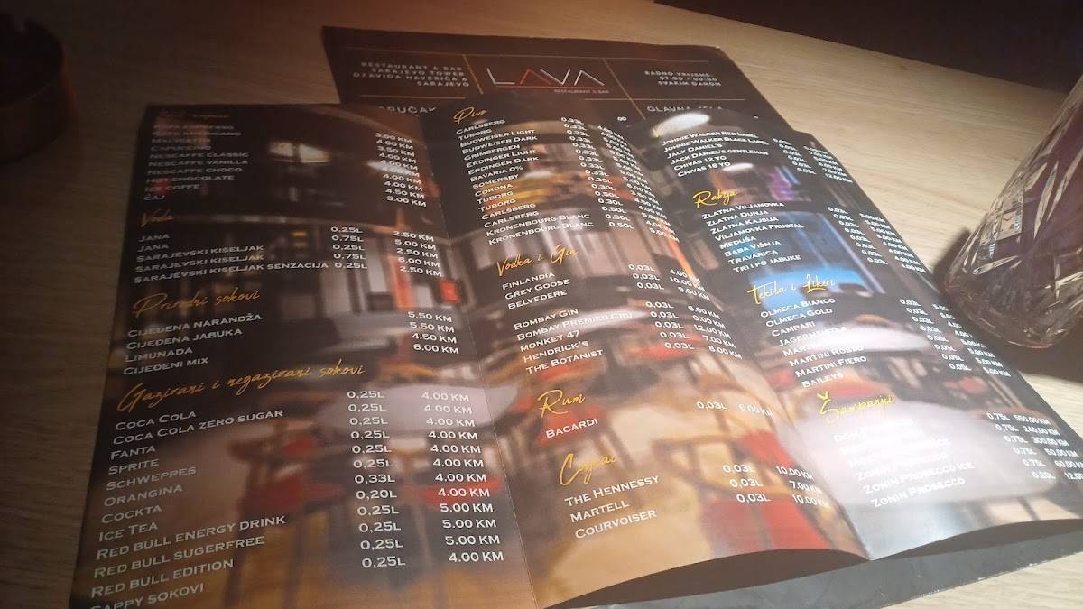 Carta de Restaurant & Bar Lava, Sarajevo