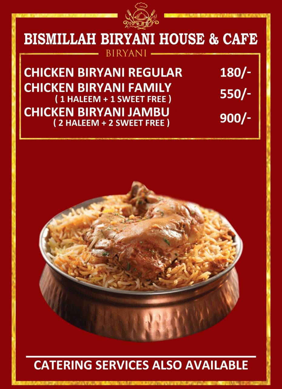 Menu at bismillah Biryani House, Hyderabad, opposite Red Rose Bakery