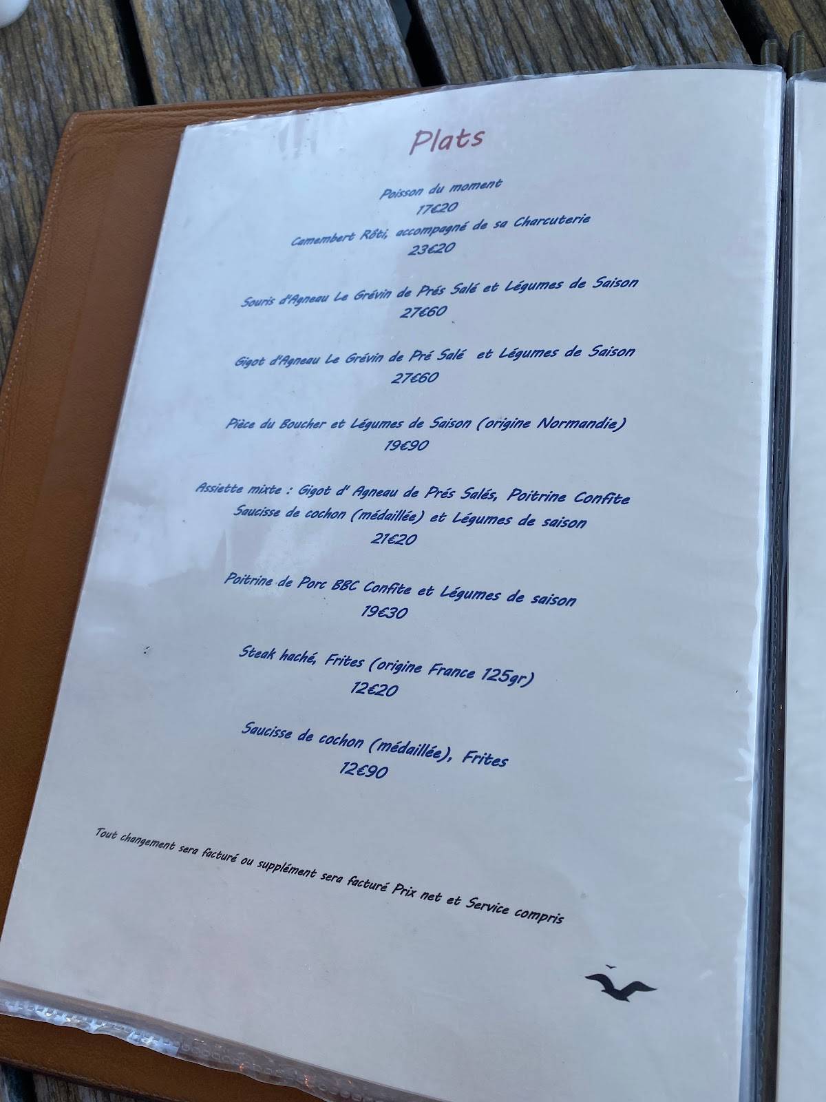 Menu au Restaurant de la Galette, Beauvoir