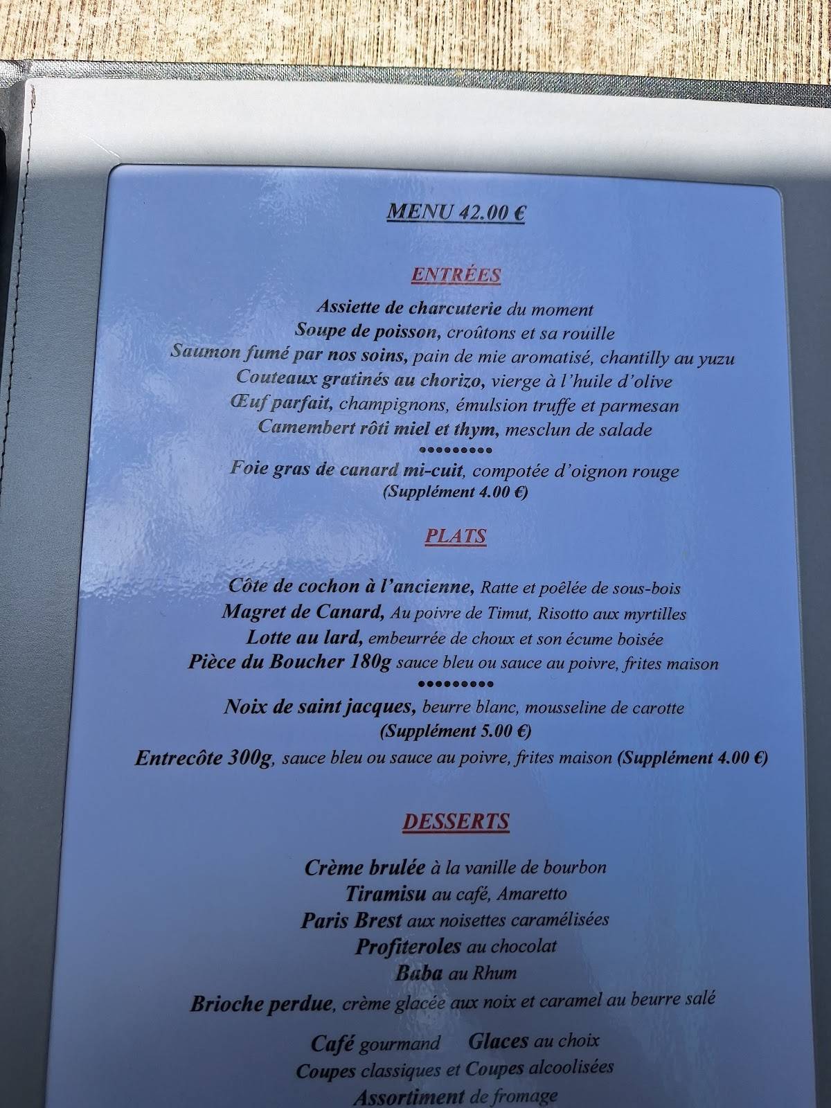 Menu au Restaurant de la Plage, L'Isle-Adam, 1 Av. du Général de Gaulle