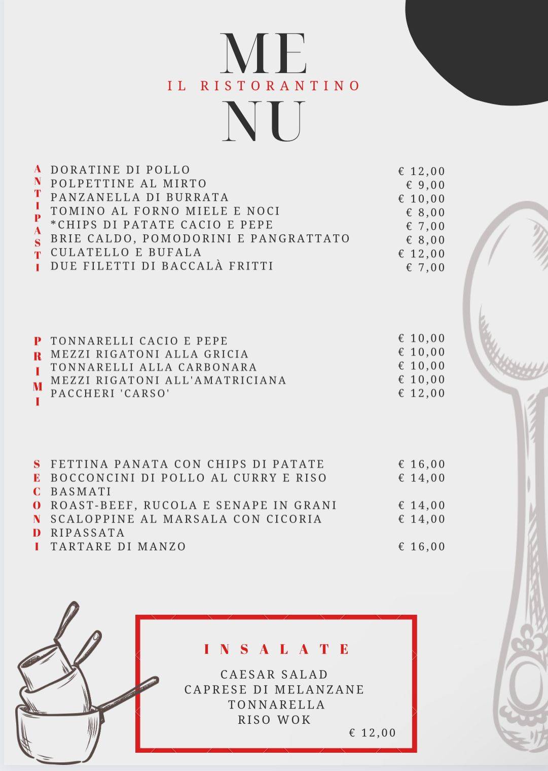 Menu da il Ristorantino, Roma, Viale Carso