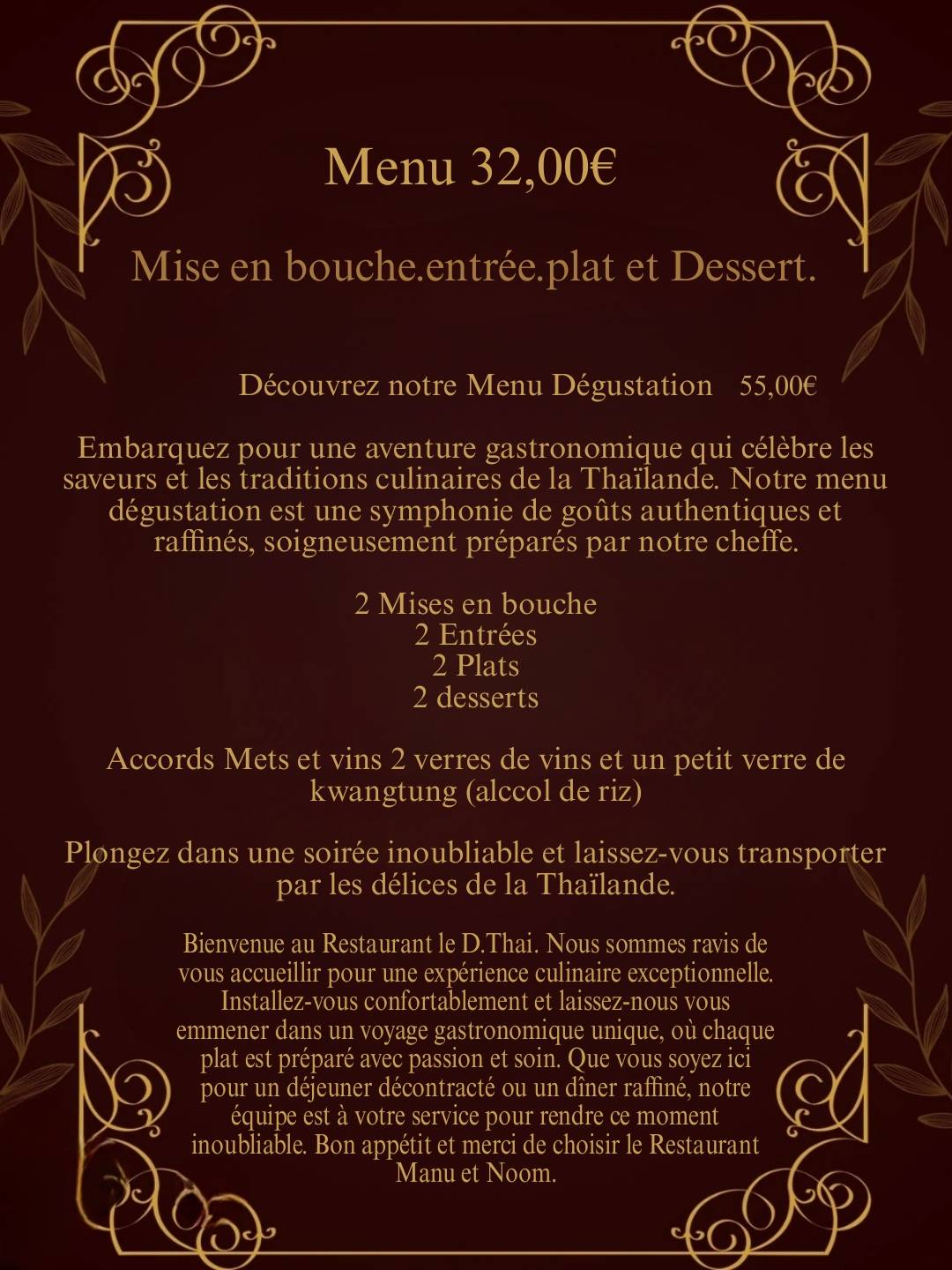 Carta de Restaurant le D.Thaï, Le Caylar