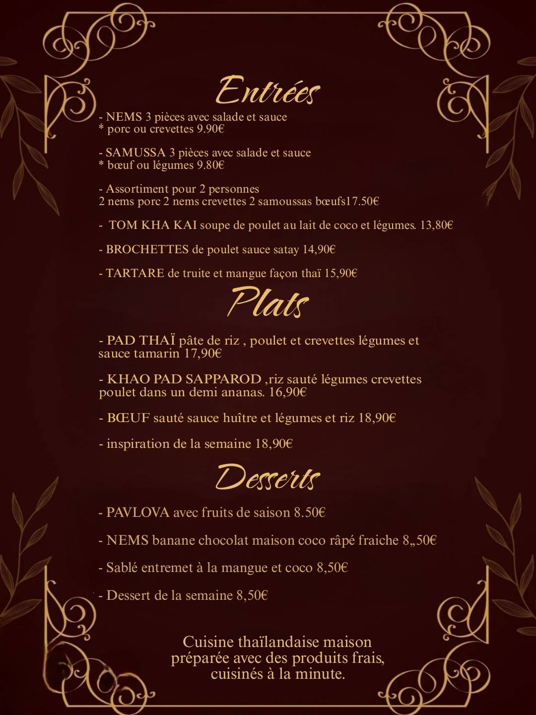 Menu at Restaurant le D.Thaï, Le Caylar