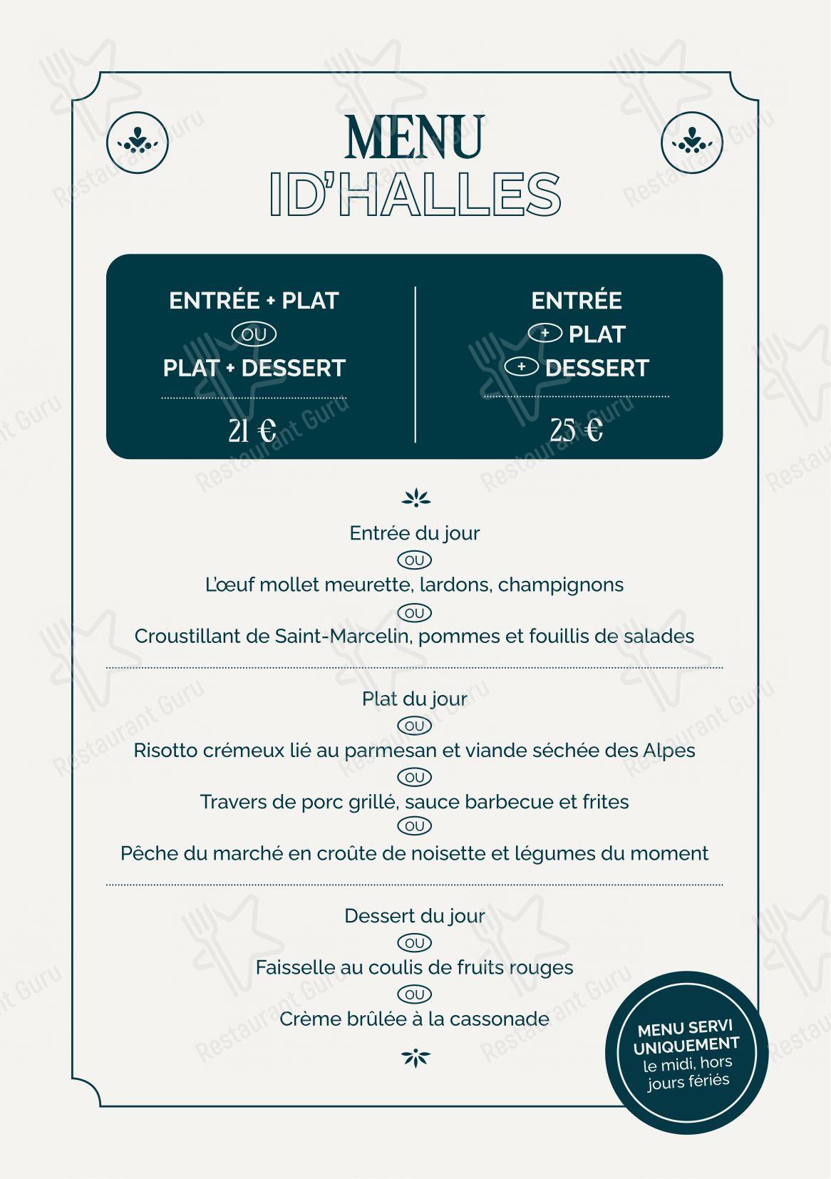 Menu au Restaurant les Halles, Chambéry