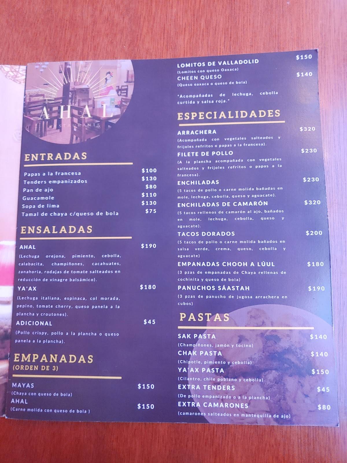 Carta de Restaurante AHAL, Valladolid