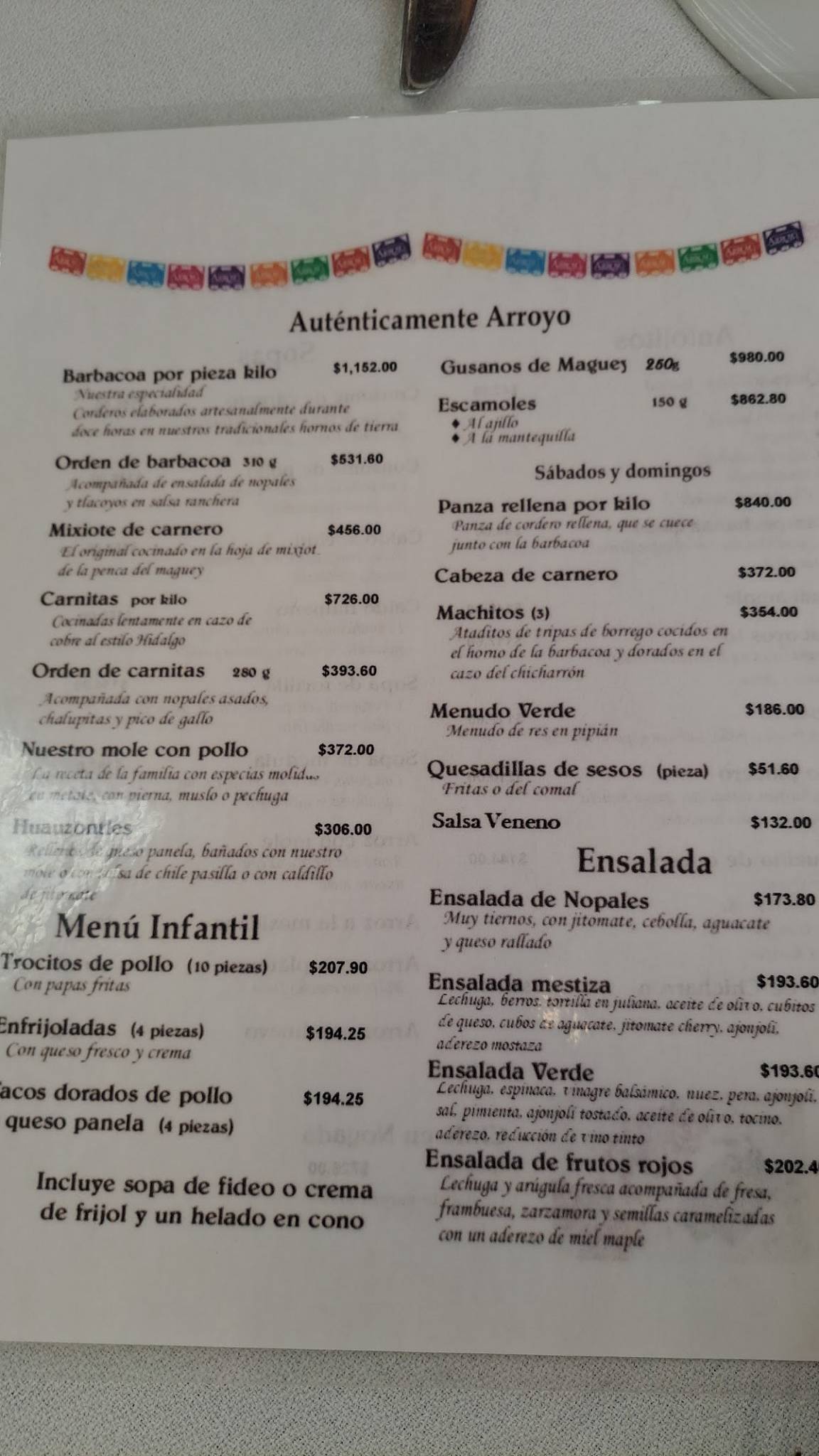 Carta de Arroyo Restaurante, Ciudad de México, Insurgentes Sur 4003 ...