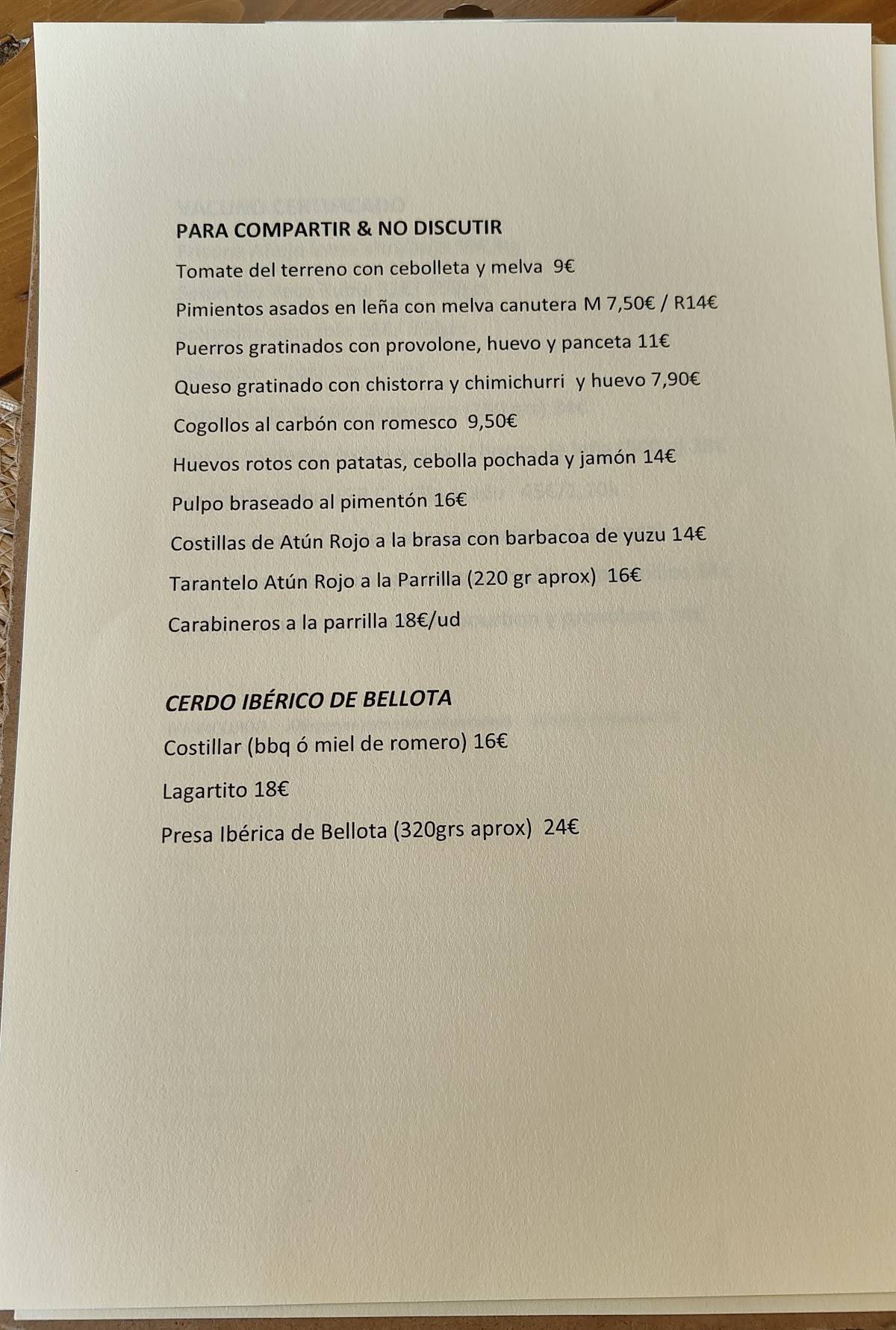 Carta de Restaurante Asador Candelá Brasas & Tapas, Camas