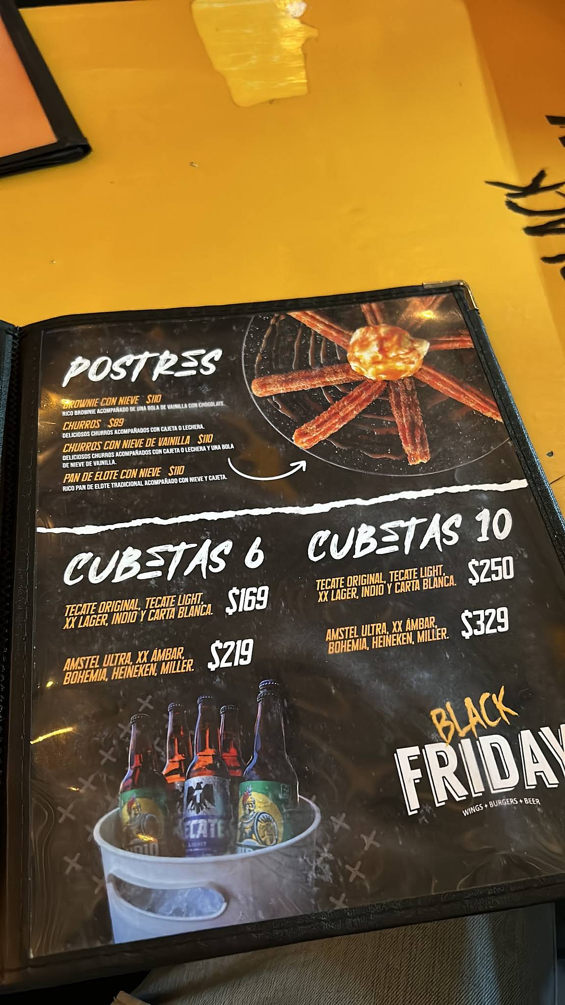 Carta del restaurante Black Friday, San Nicolás del los Garza